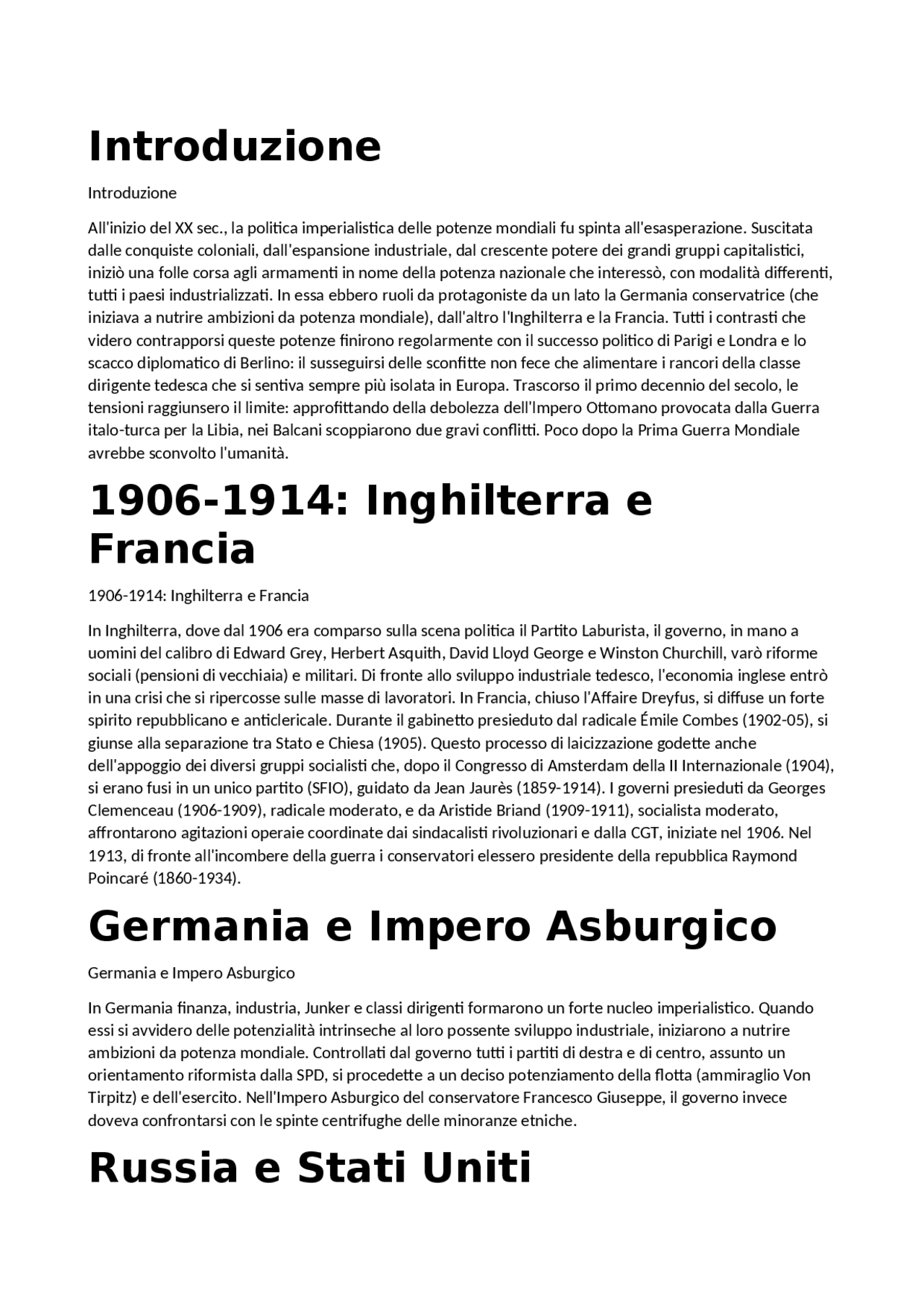Ripasso Storia Per La Prova Di Esame Della Maturità Docsity