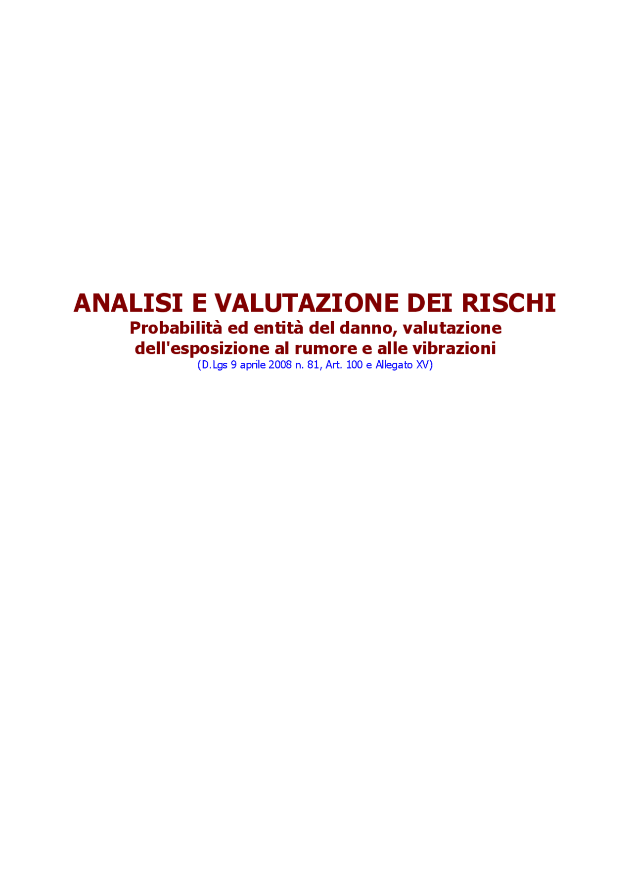 Analisi e Valutazione dei rischi - Docsity