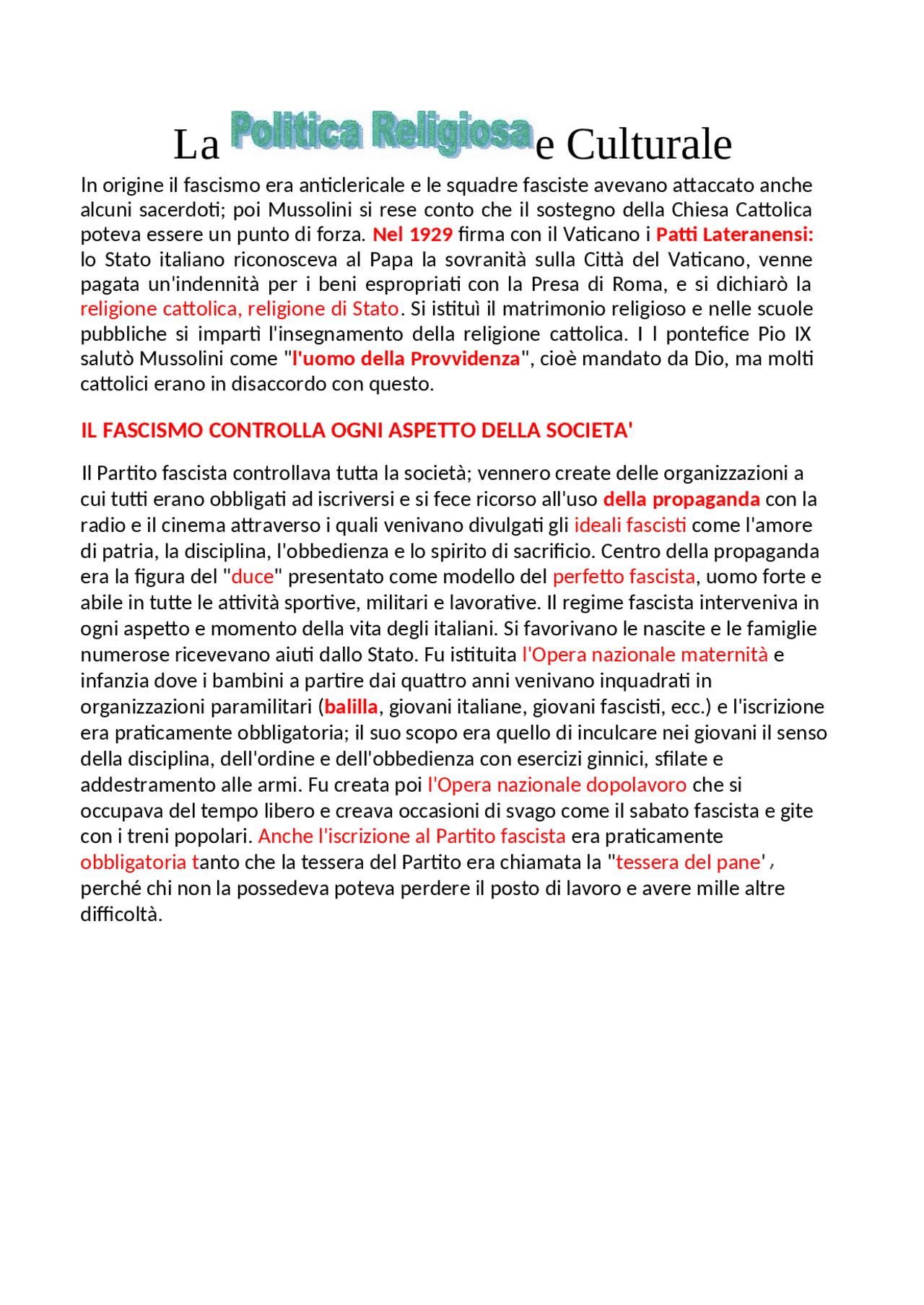 Il Fascismo Storia Docsity