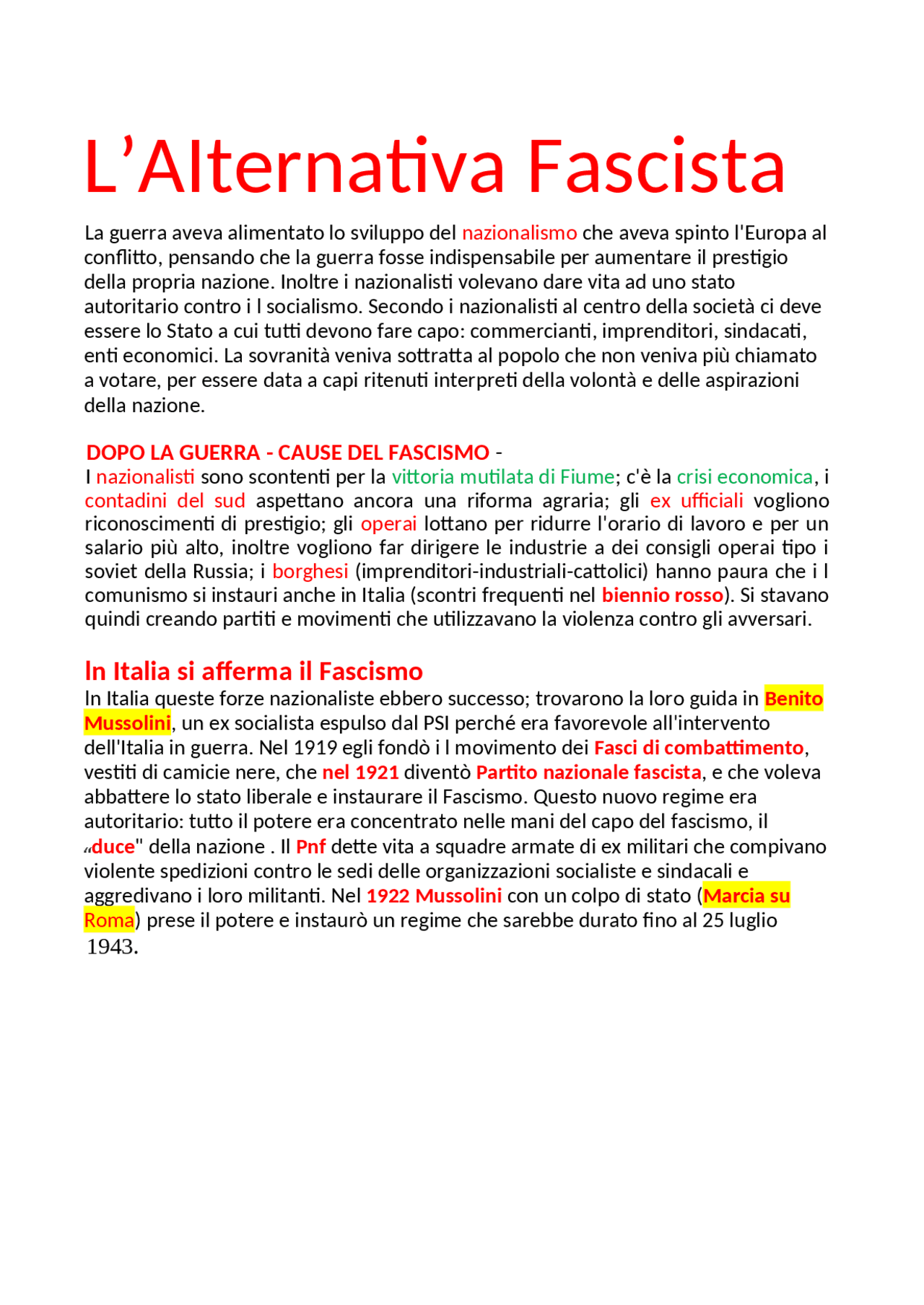 Il Fascismo Storia Docsity