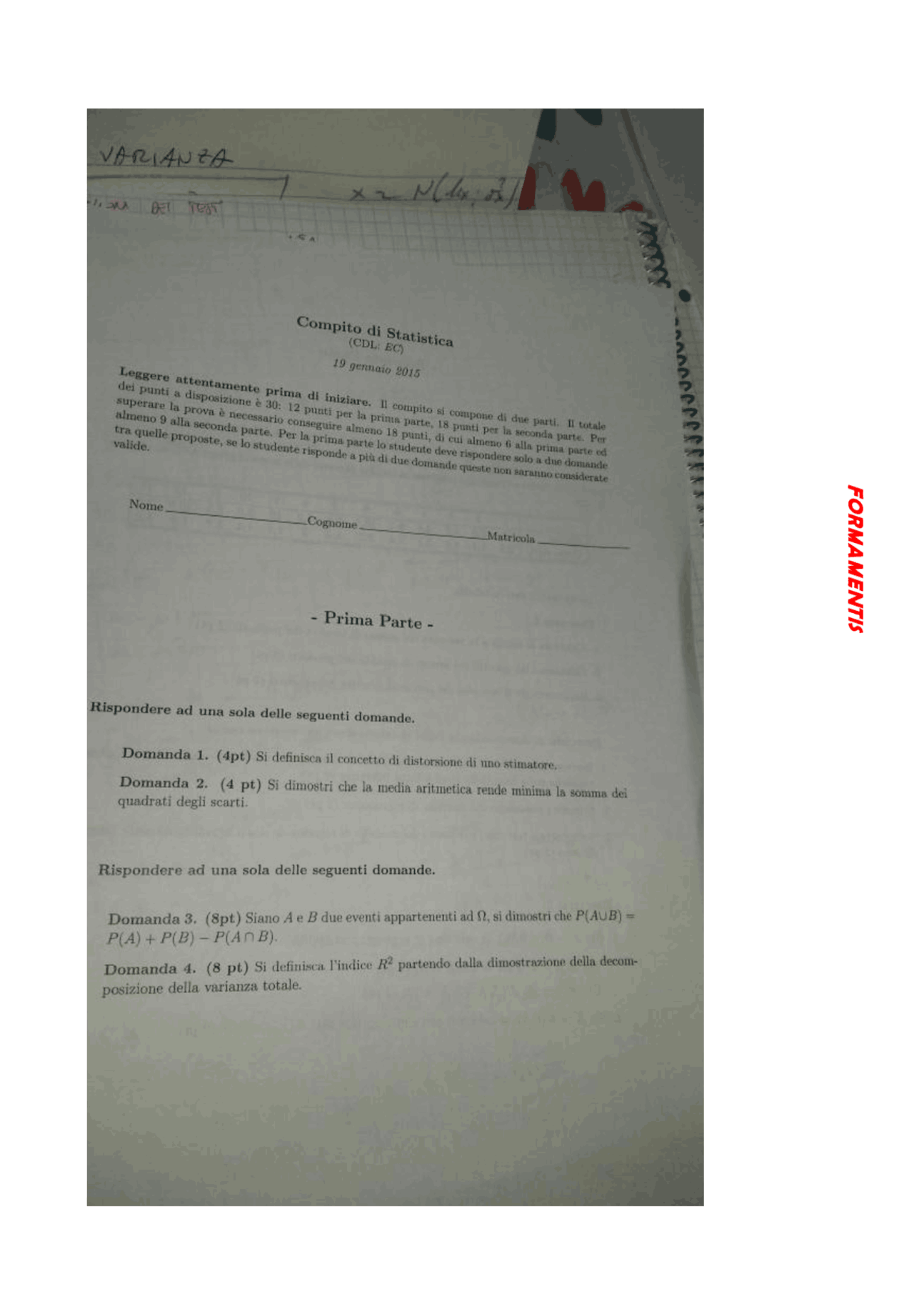 Tracce Desame No Soluzioni Prove Desame Di Statistica Docsity