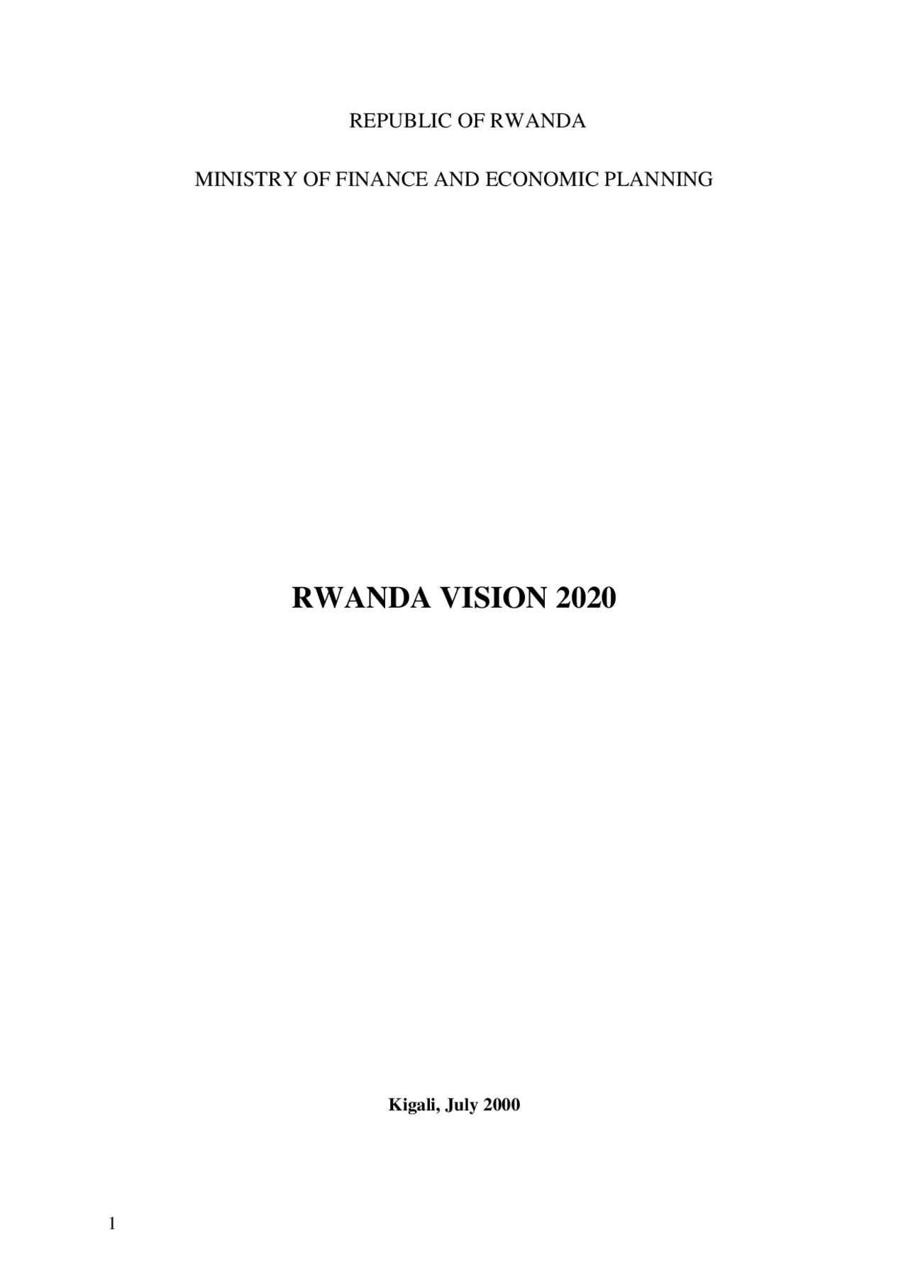 REPUBLIC OF RWANDA MINISTRY OF FINANCE AND ECONOMIC PLANNING - Docsity