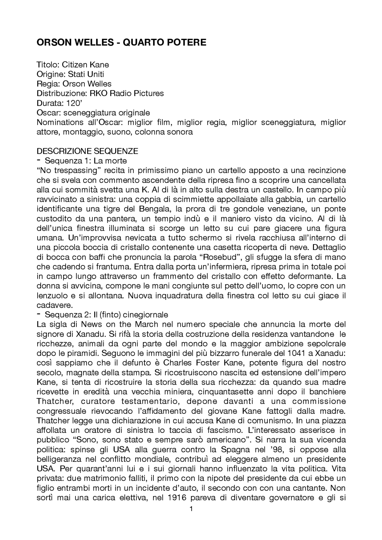 Orson Welles Quarto Potere Docsity