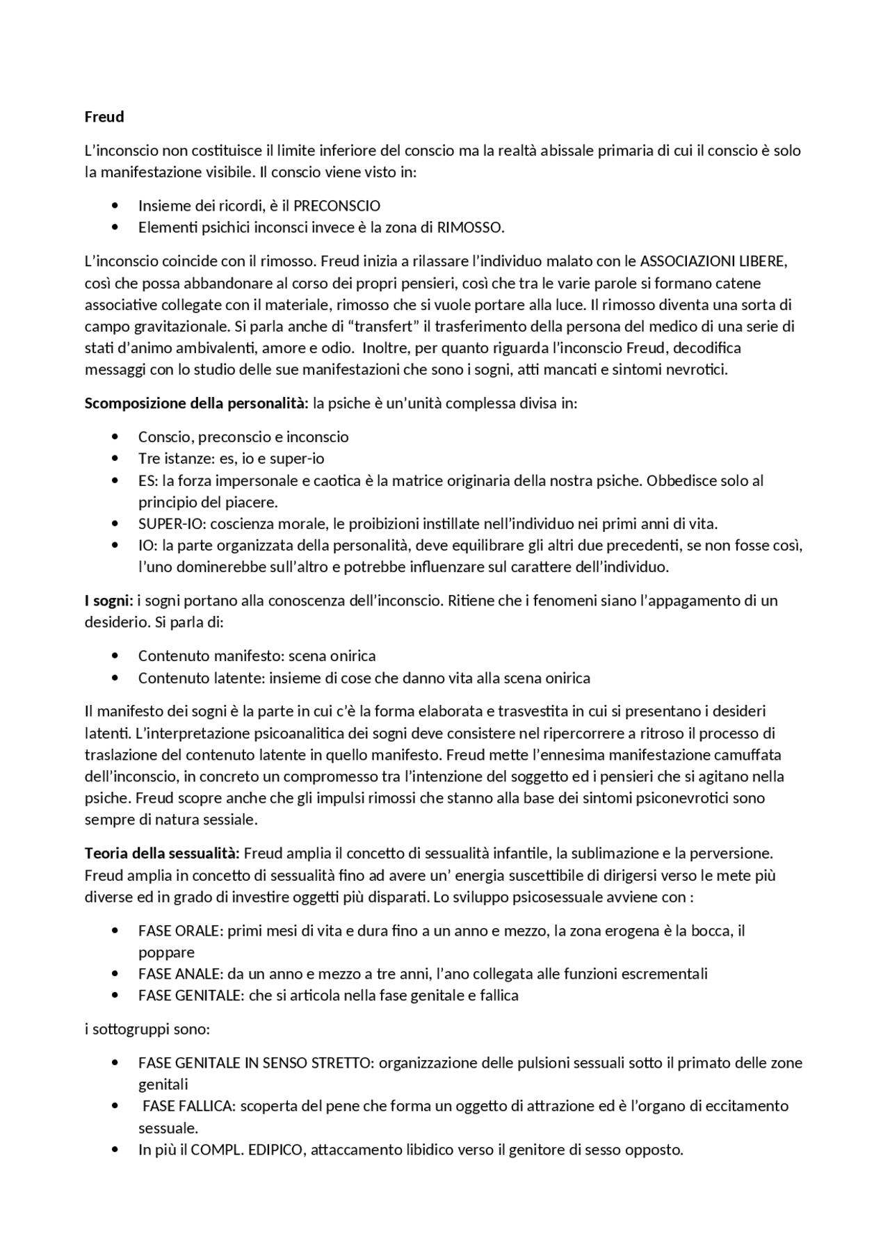 Riassunto Dei Concetti Principali Di Freud Docsity