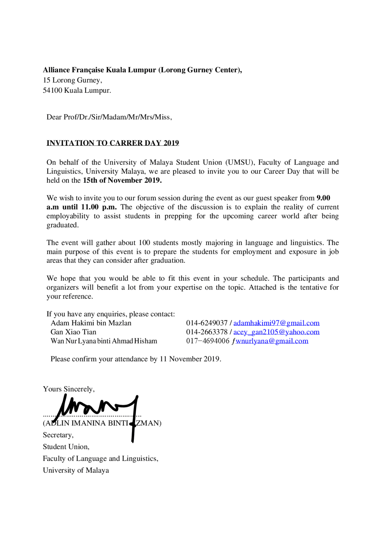 Example On Making An Invitation Letter Docsity