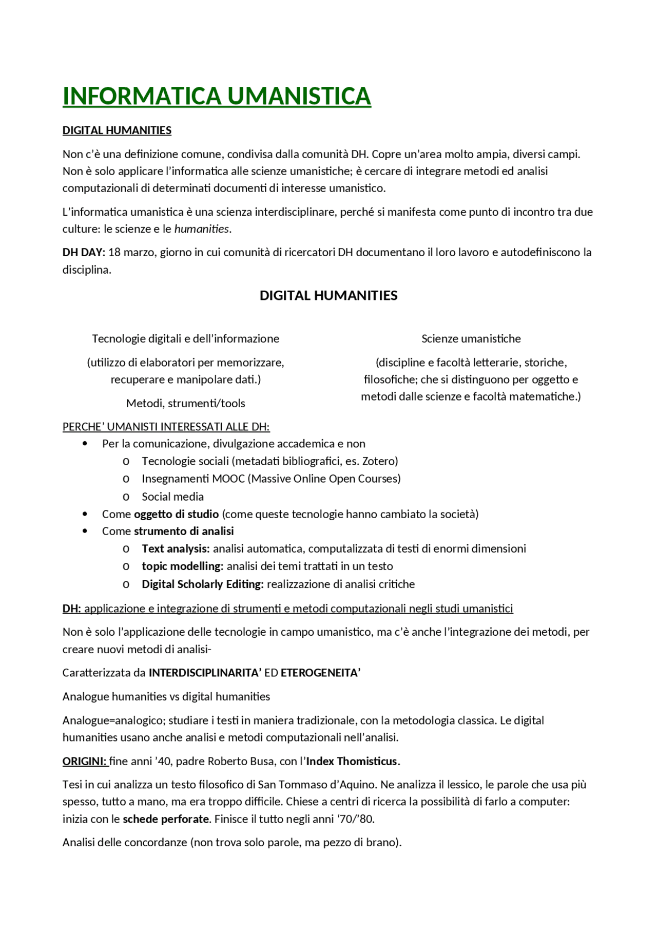 INFORMATICA UMANISTICA | Appunti di Computer Science - Docsity