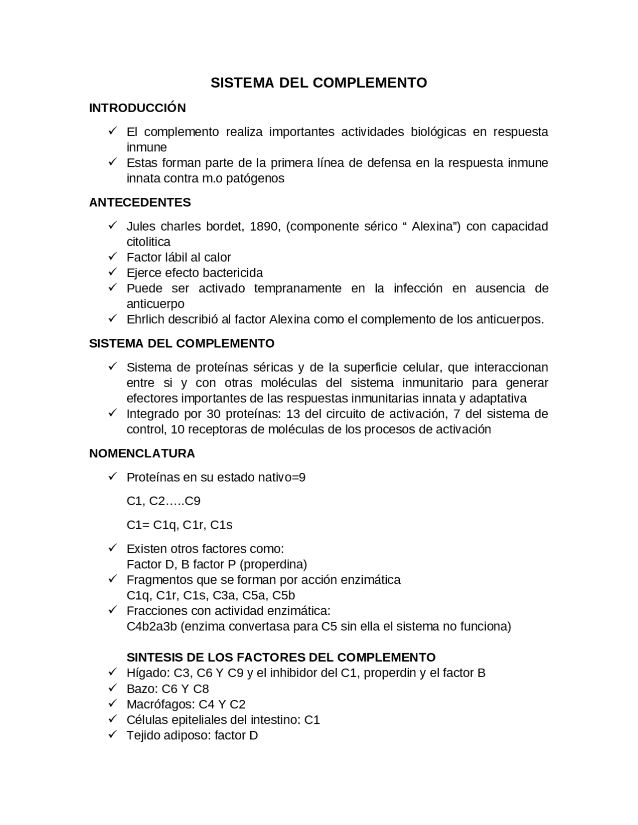 Inmunologia sistema de complemento - Docsity