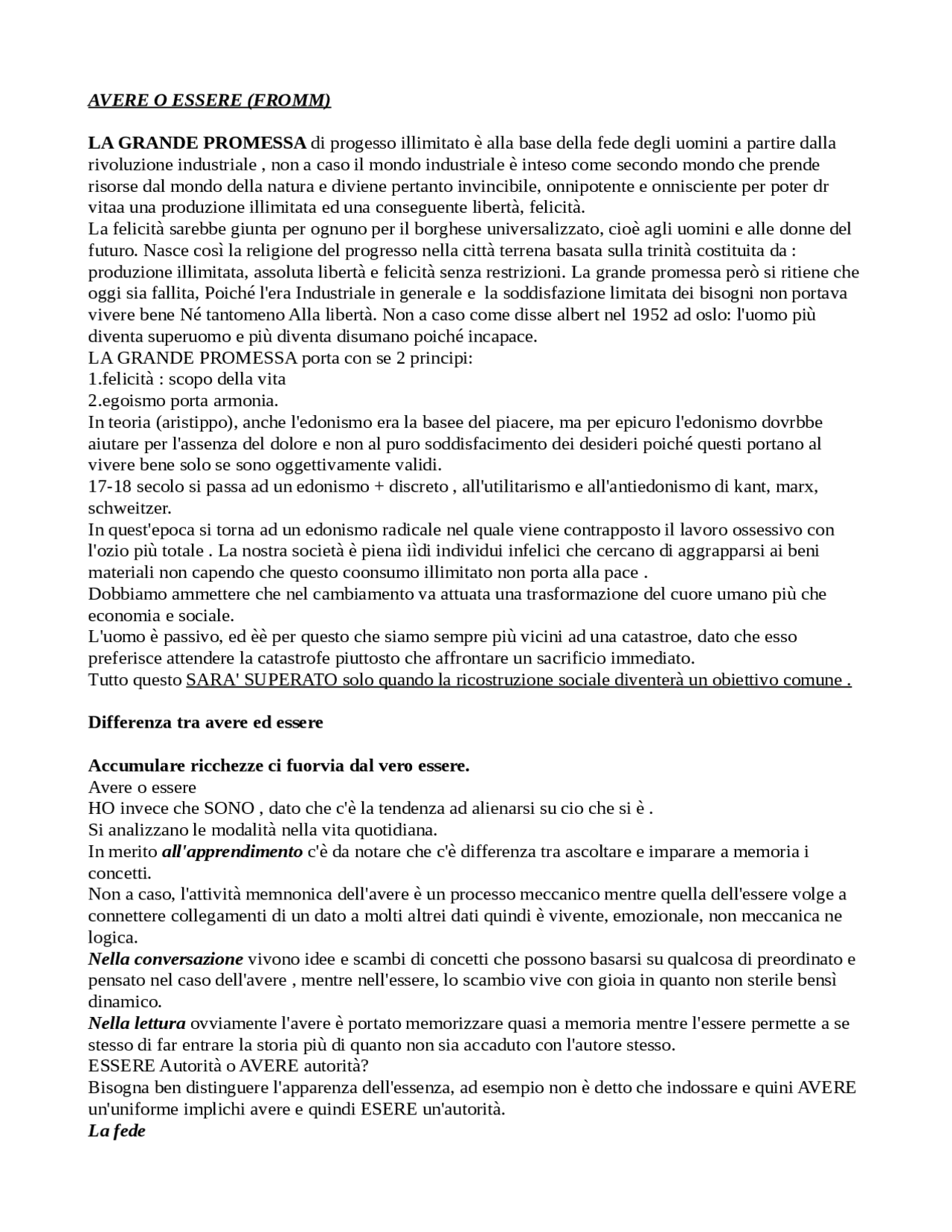 Avere O Essere Fromm Docsity