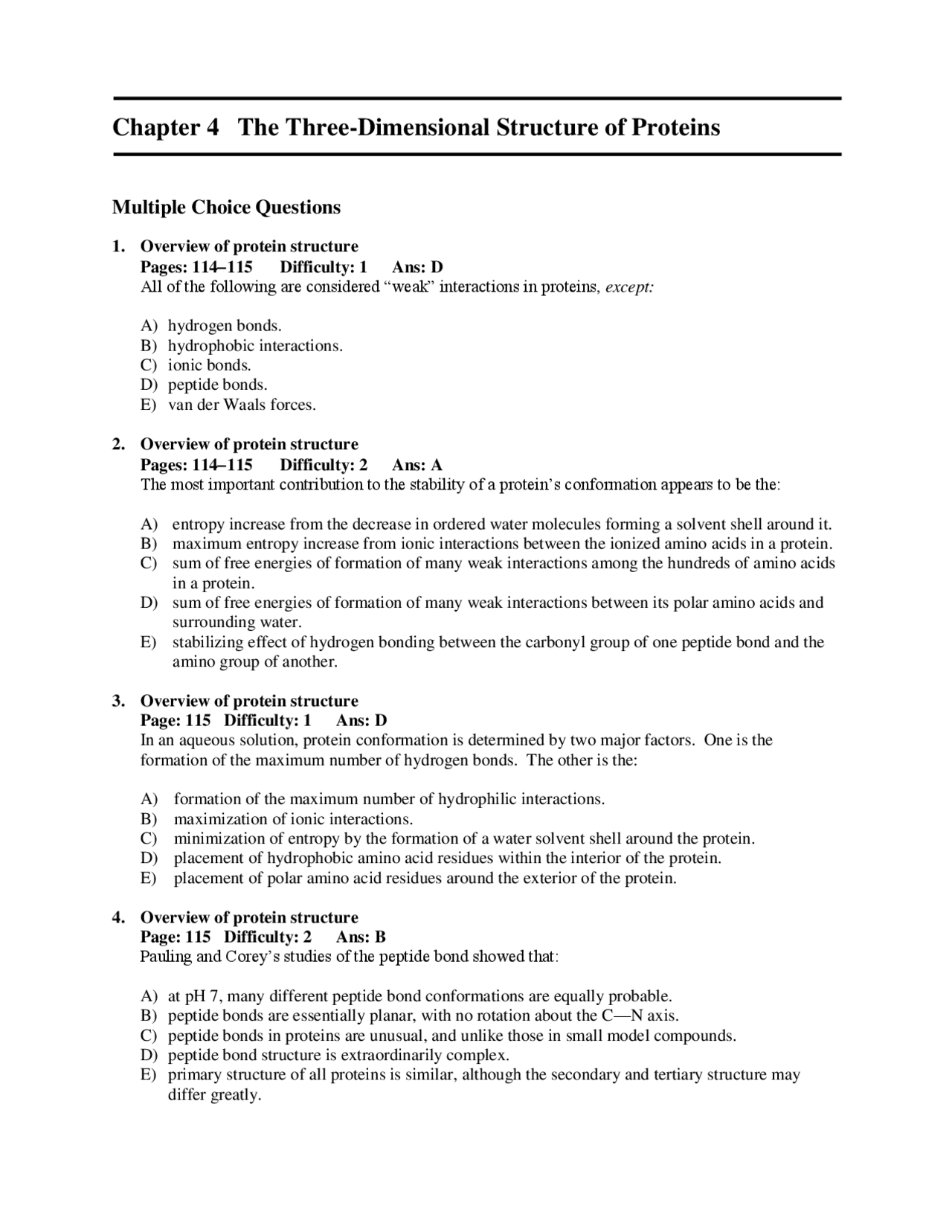 Protein Structure Mcq Docsity