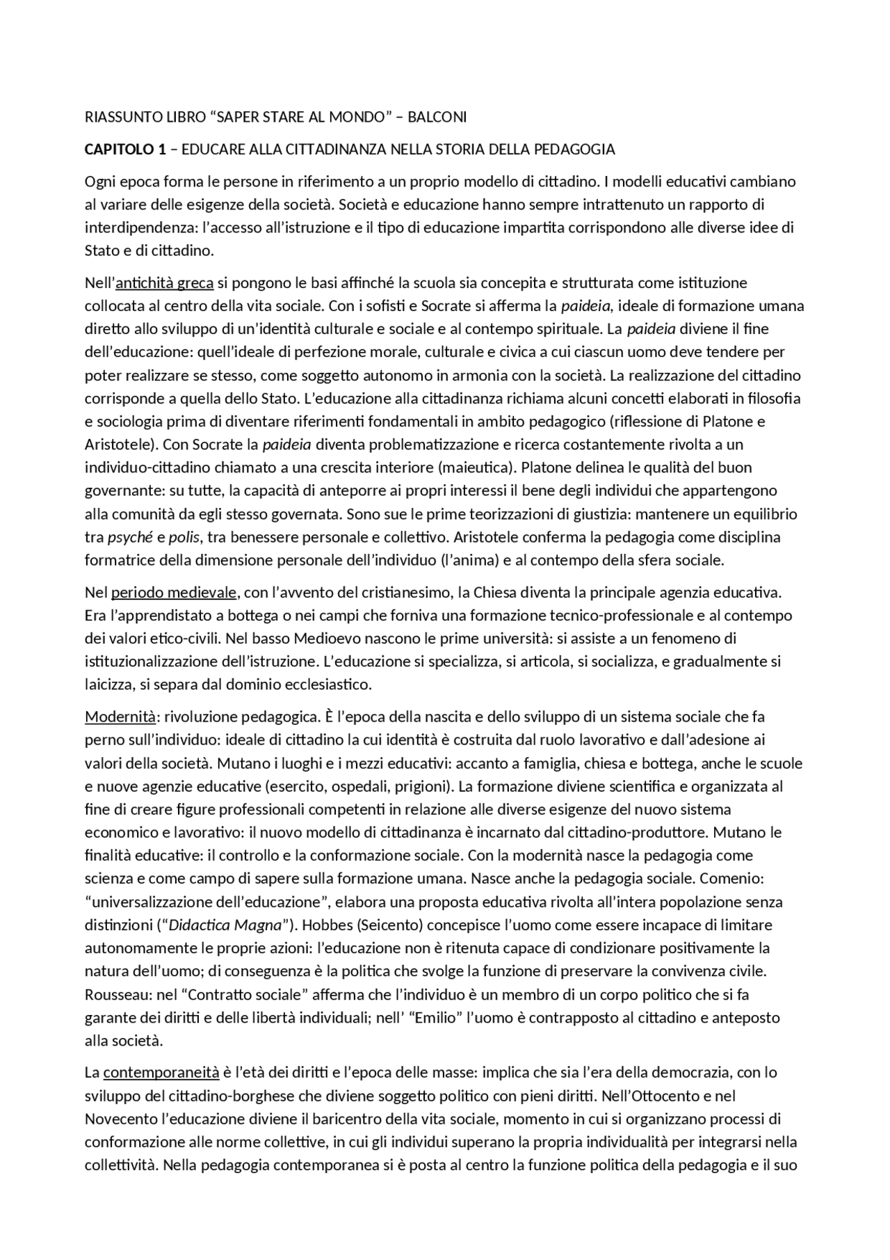 Saper Stare Al Mondo Bbalconi Docsity