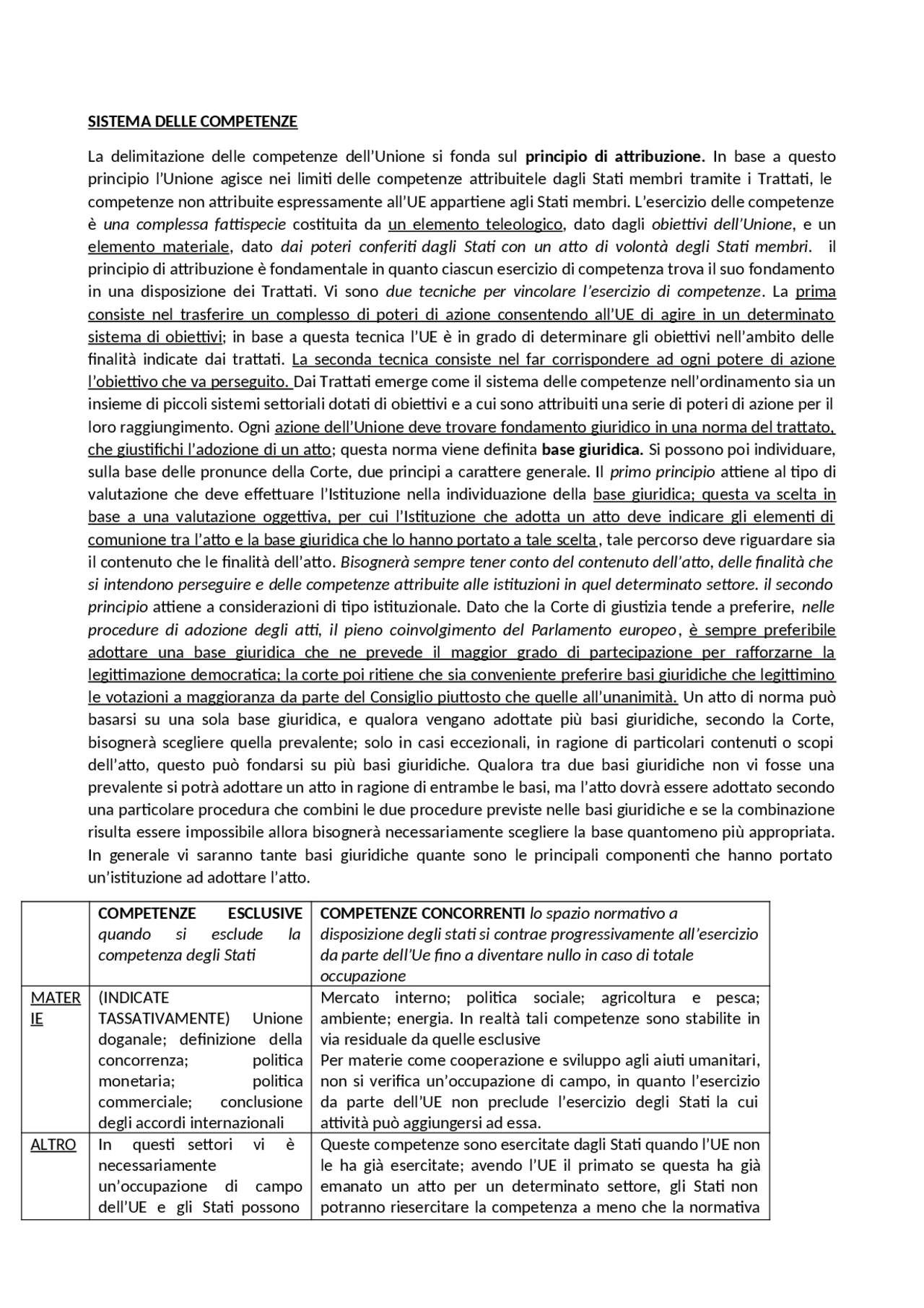 Ripartizione delle competenze nel sistema UE - Docsity
