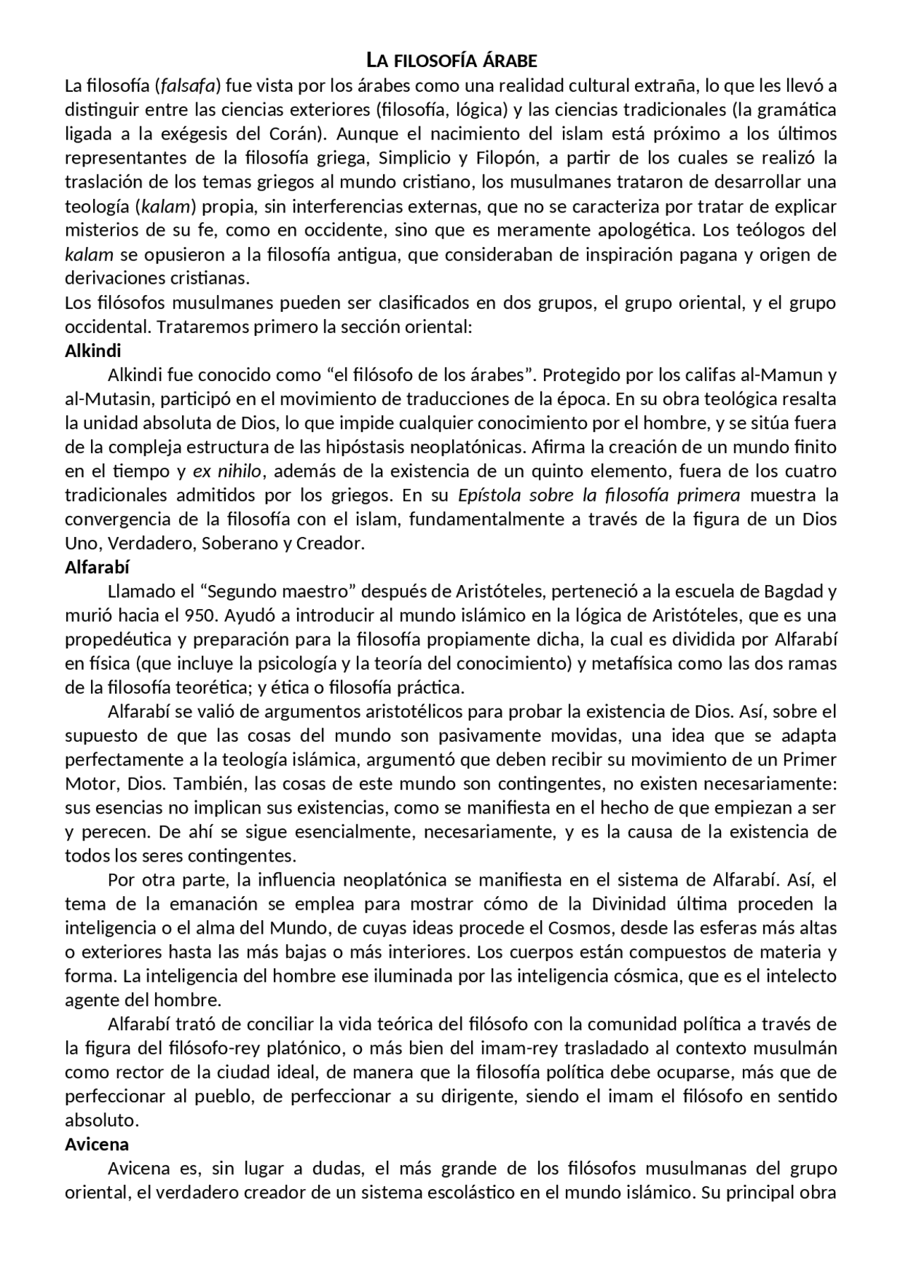Apuntes sobre filosofía árabe - Docsity
