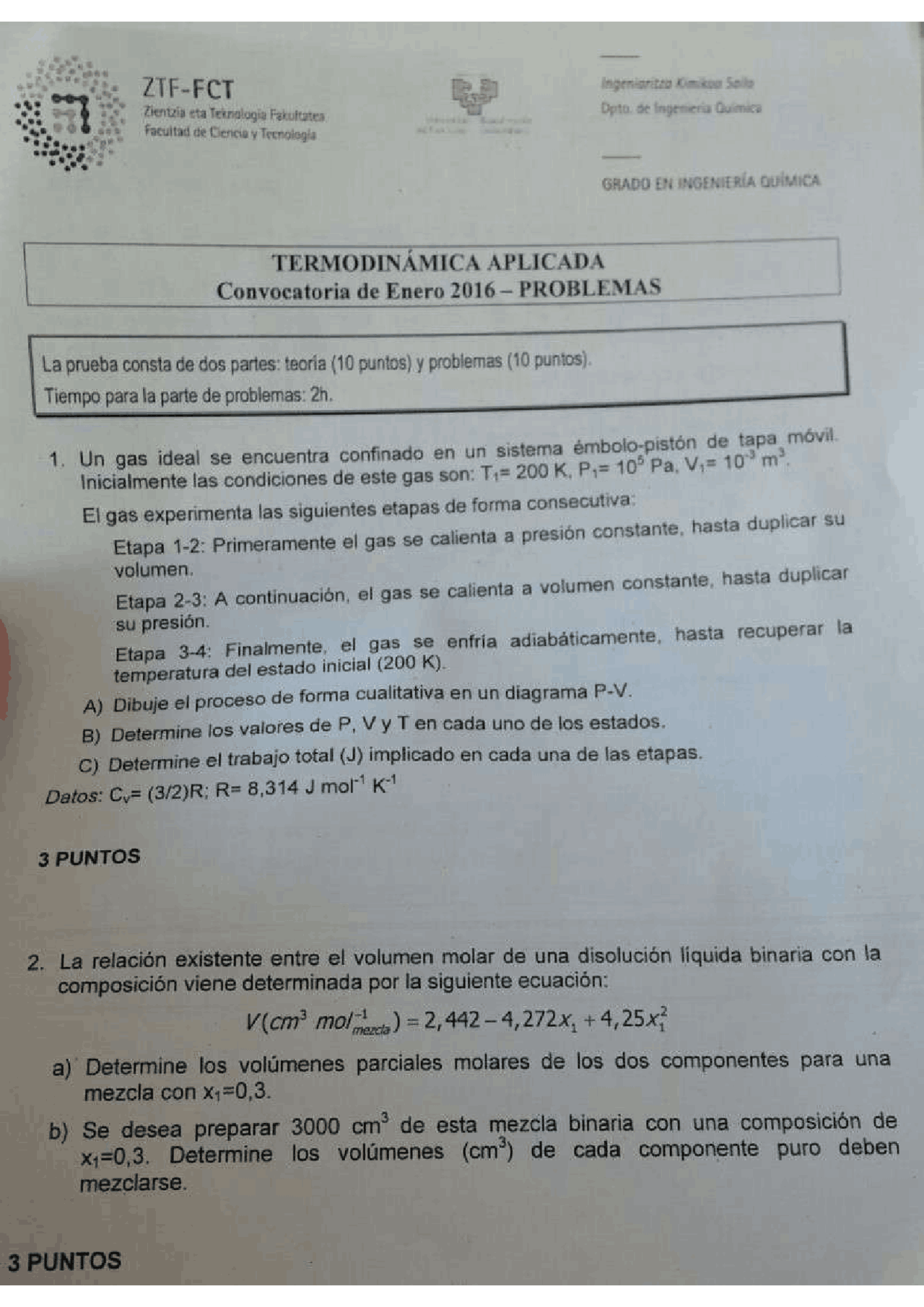 Examen TermodinÁmica 2016 Exámenes De Termodinámica Aplicada Docsity