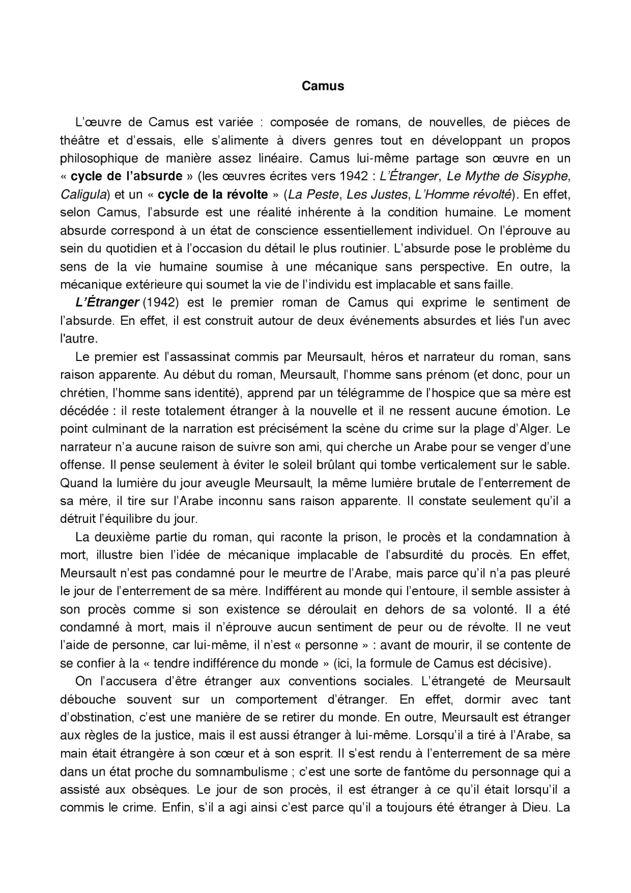 Francese Saggio In Francese Su Camus Docsity