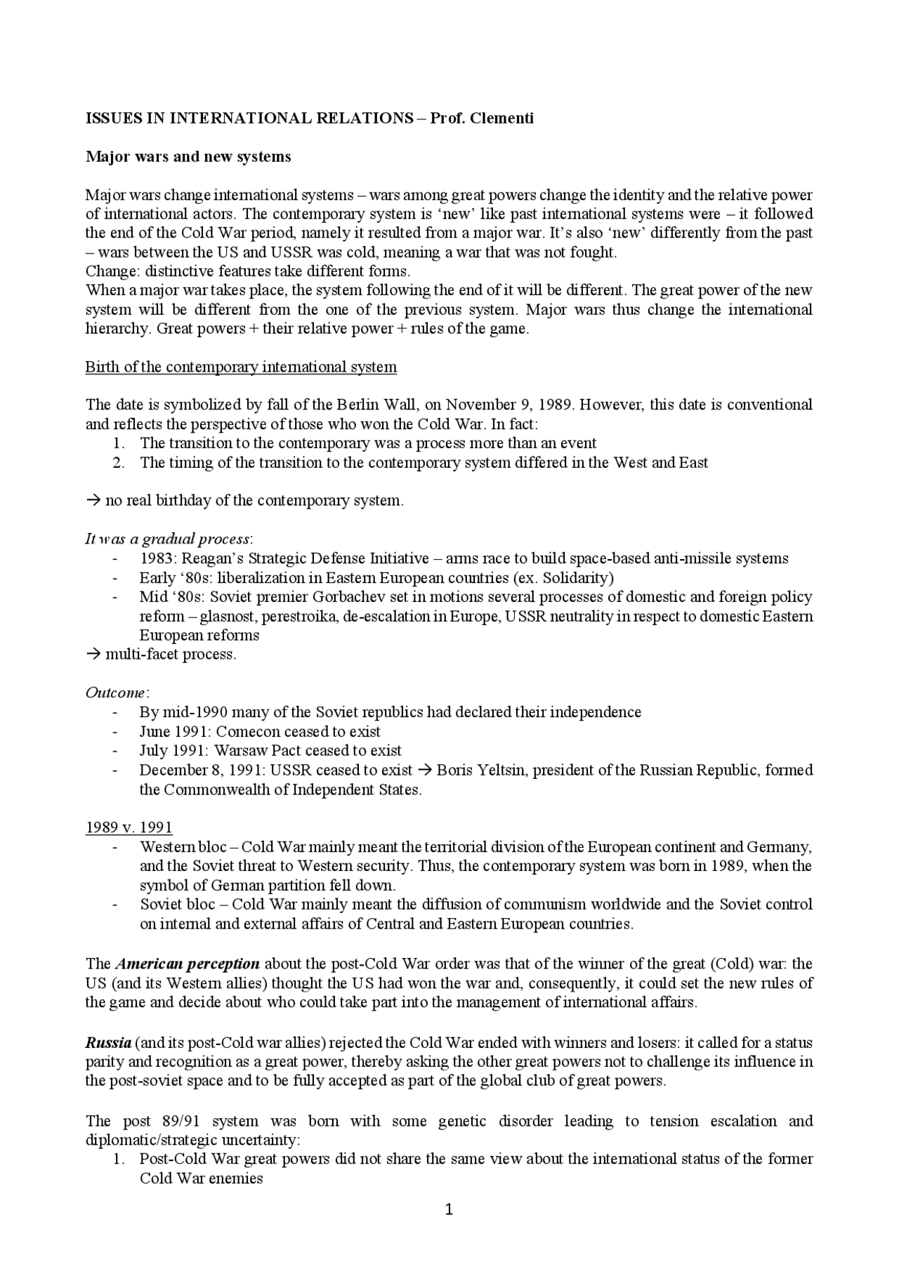 Issues of International Relations - Docsity