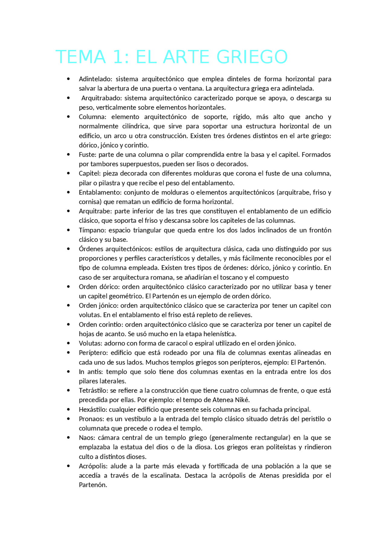 Vocabulario h.arte 2 bach, primera evaluacion | Apuntes de Historia del ...