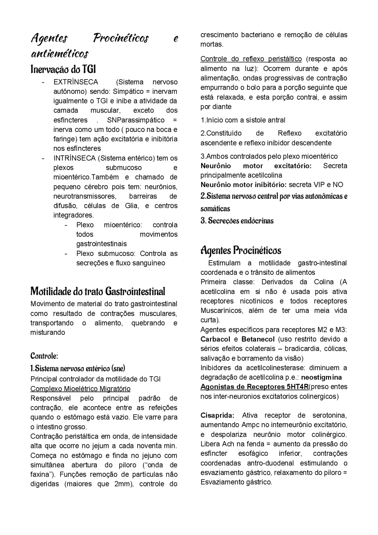 Farmacos Procinéticos e Antieméticos | Resumos Farmacologia | Docsity