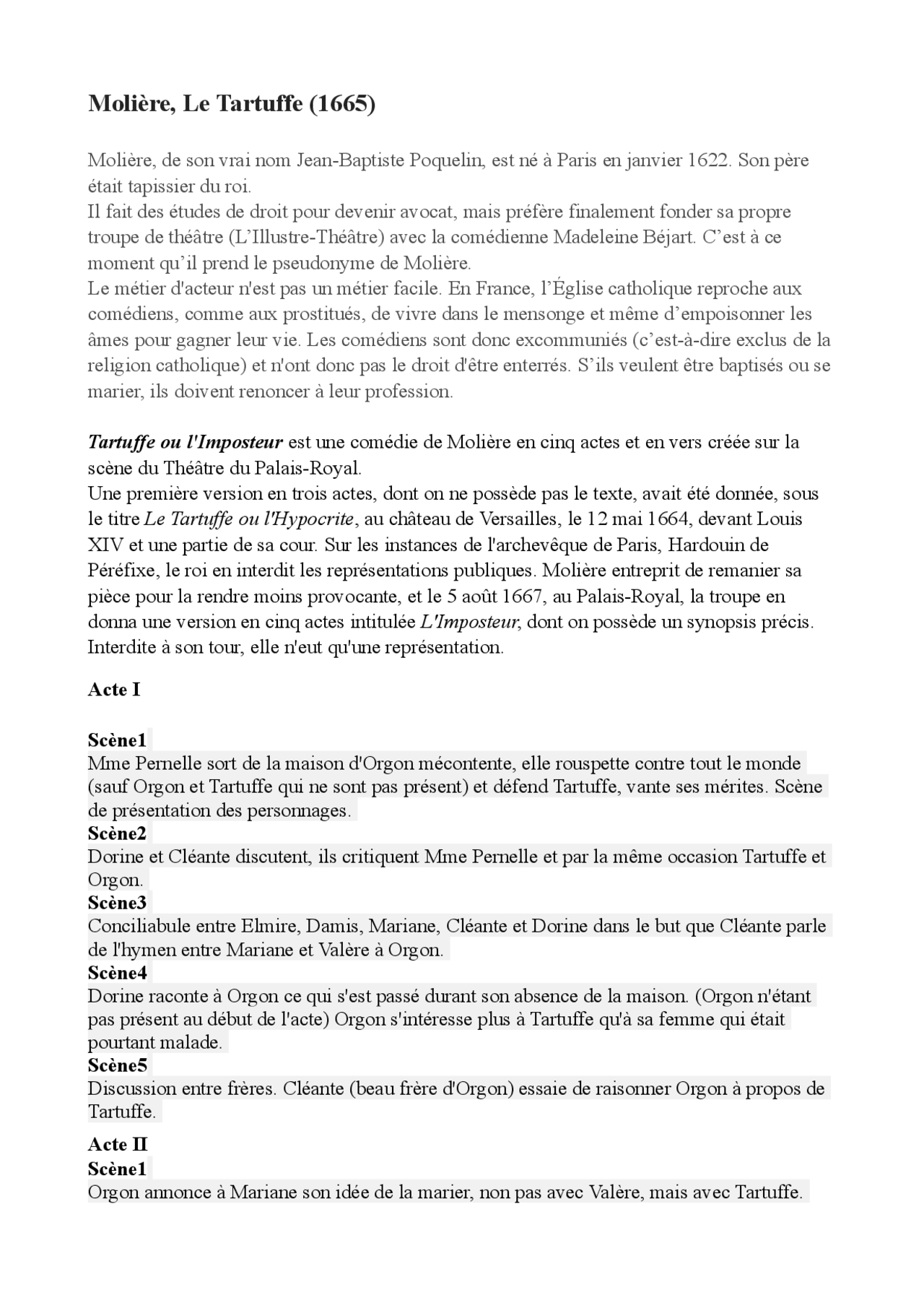 Molière - Tartuffe/Dom Juan - Docsity