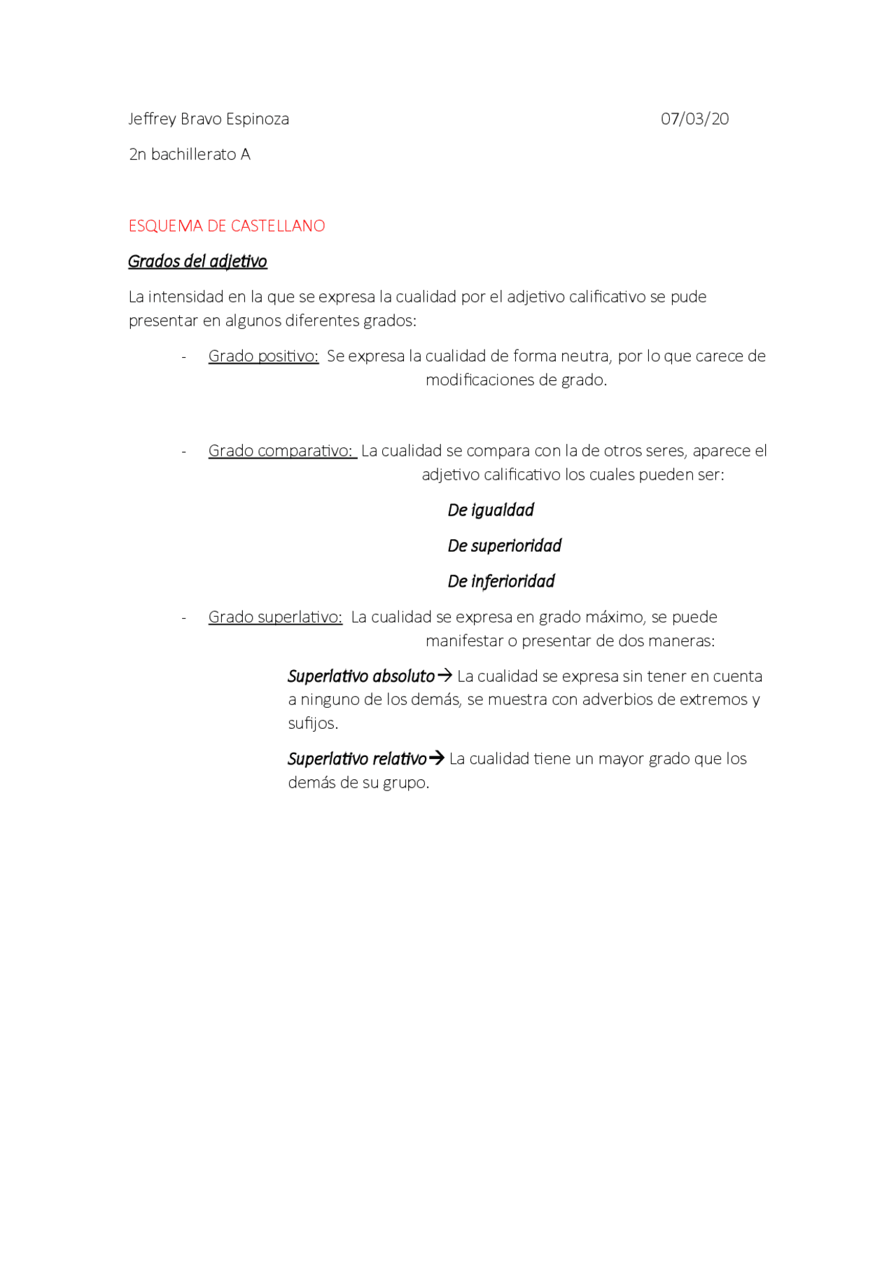 Esquema castellano bachillerato - Docsity