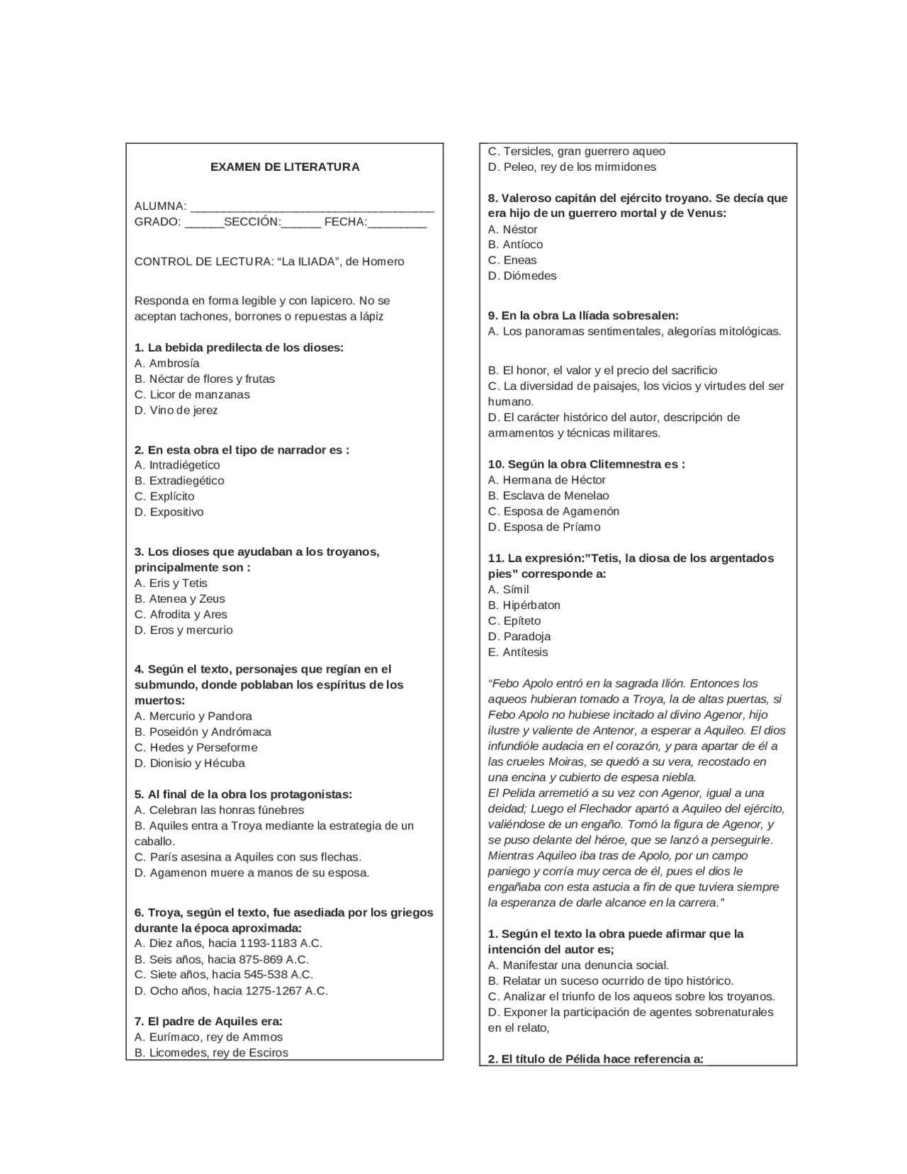 Examen de literatura - Docsity