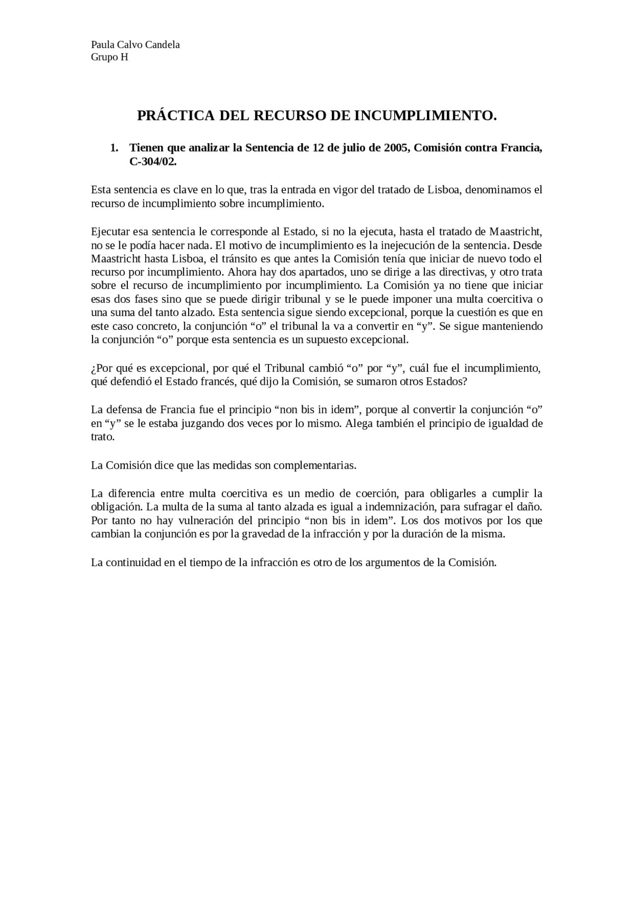 Práctica Comunitario Ejercicios De Derecho Laboral Comunitario Docsity