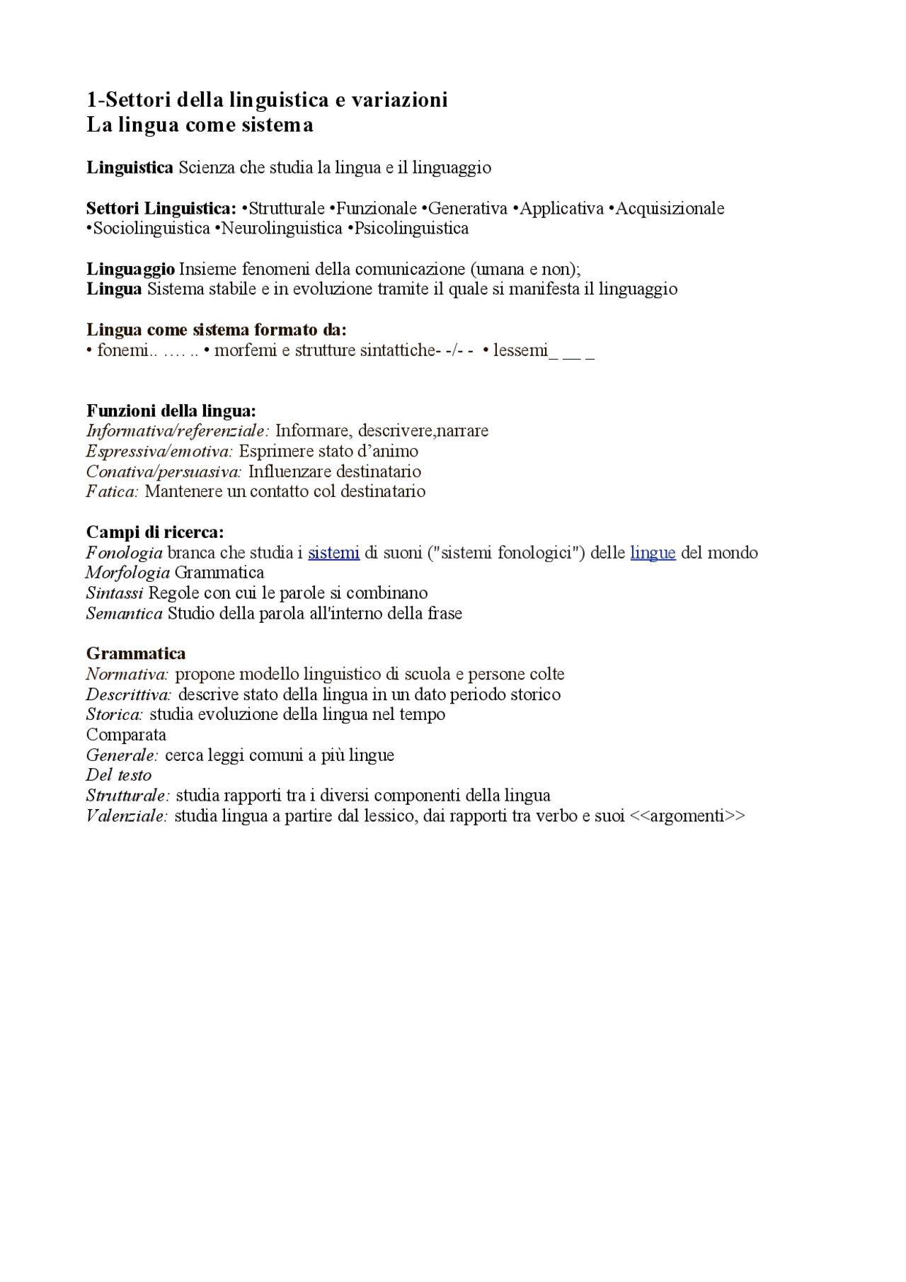 Linguistica Appunti Del Corso Docsity