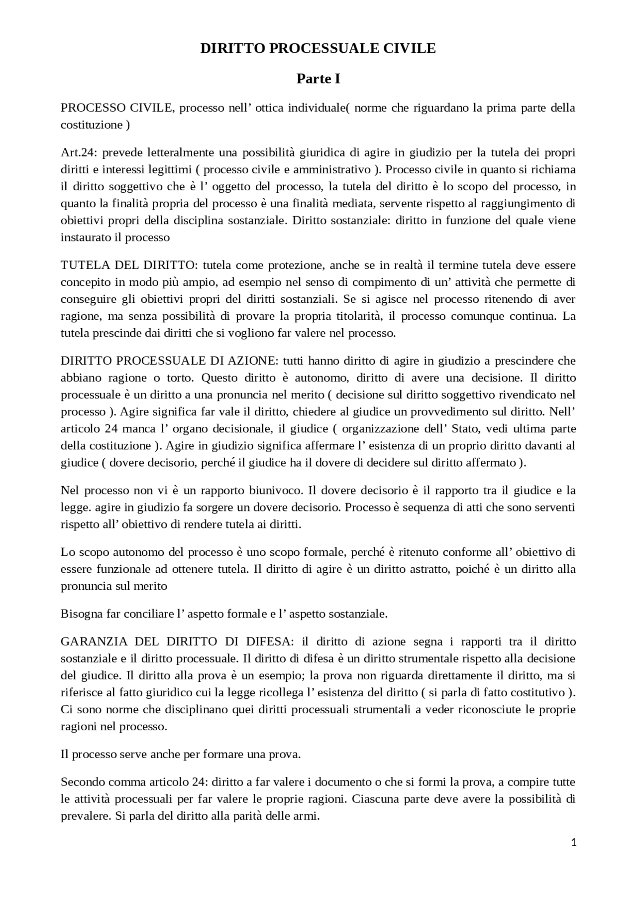 Diritto Processuale Civile Parte I Notes De Procédure Civile Docsity