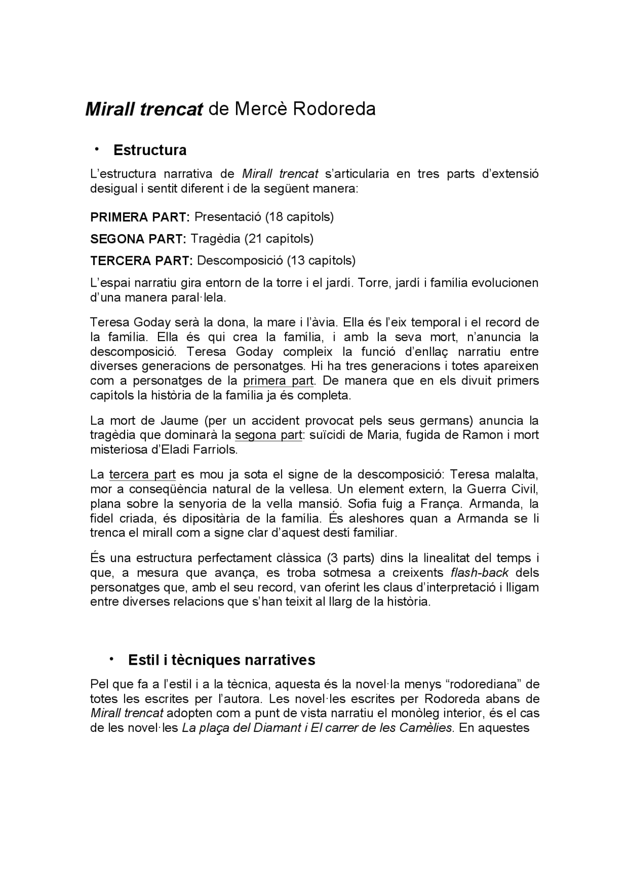 Apunts Mirall Trencat Català 2n Batxillerat Docsity