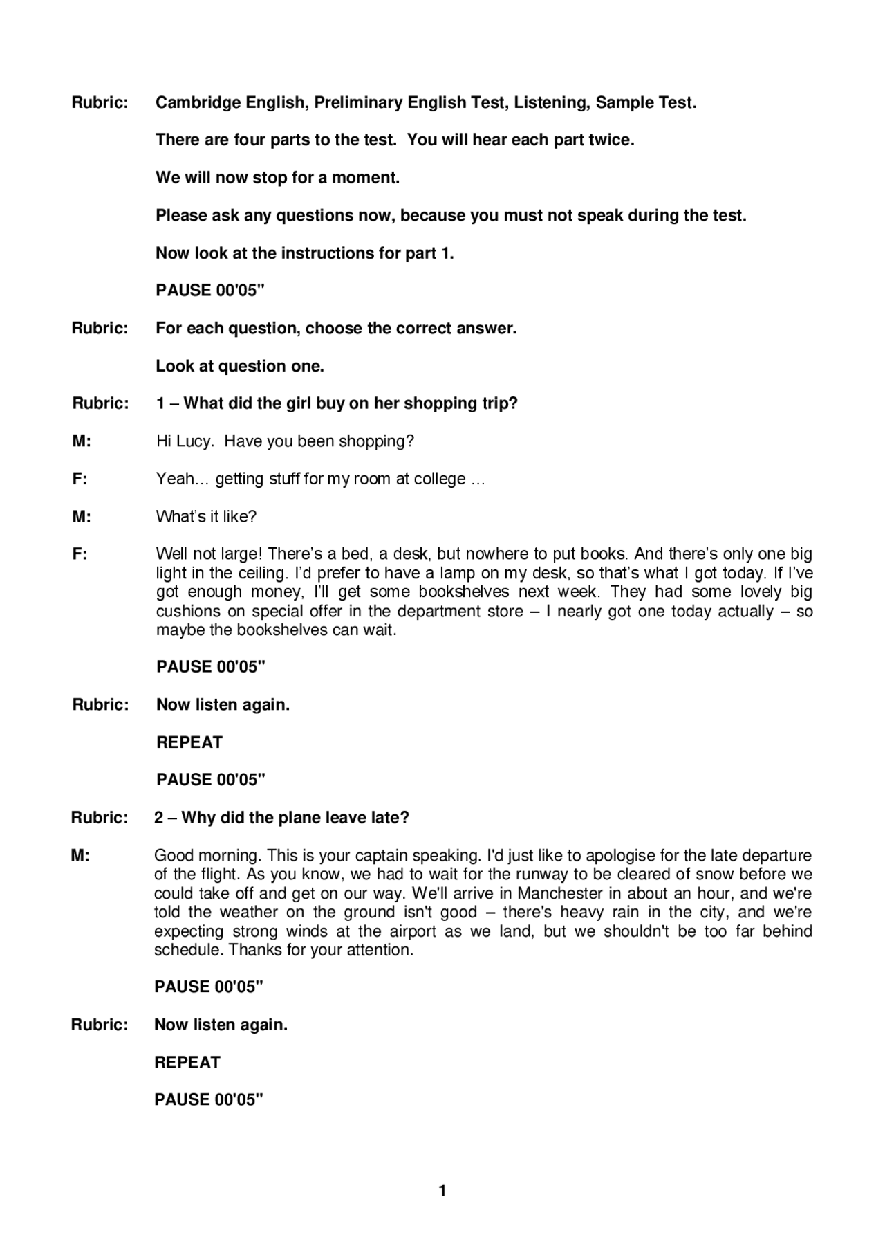 Esempio b1 inglese test - Docsity