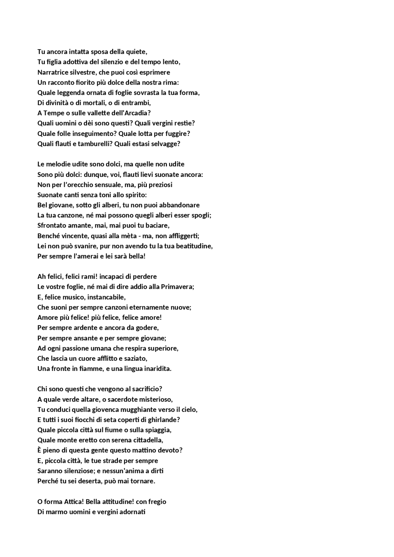 Ode on a grecian urn translation | Appunti di Inglese | Docsity