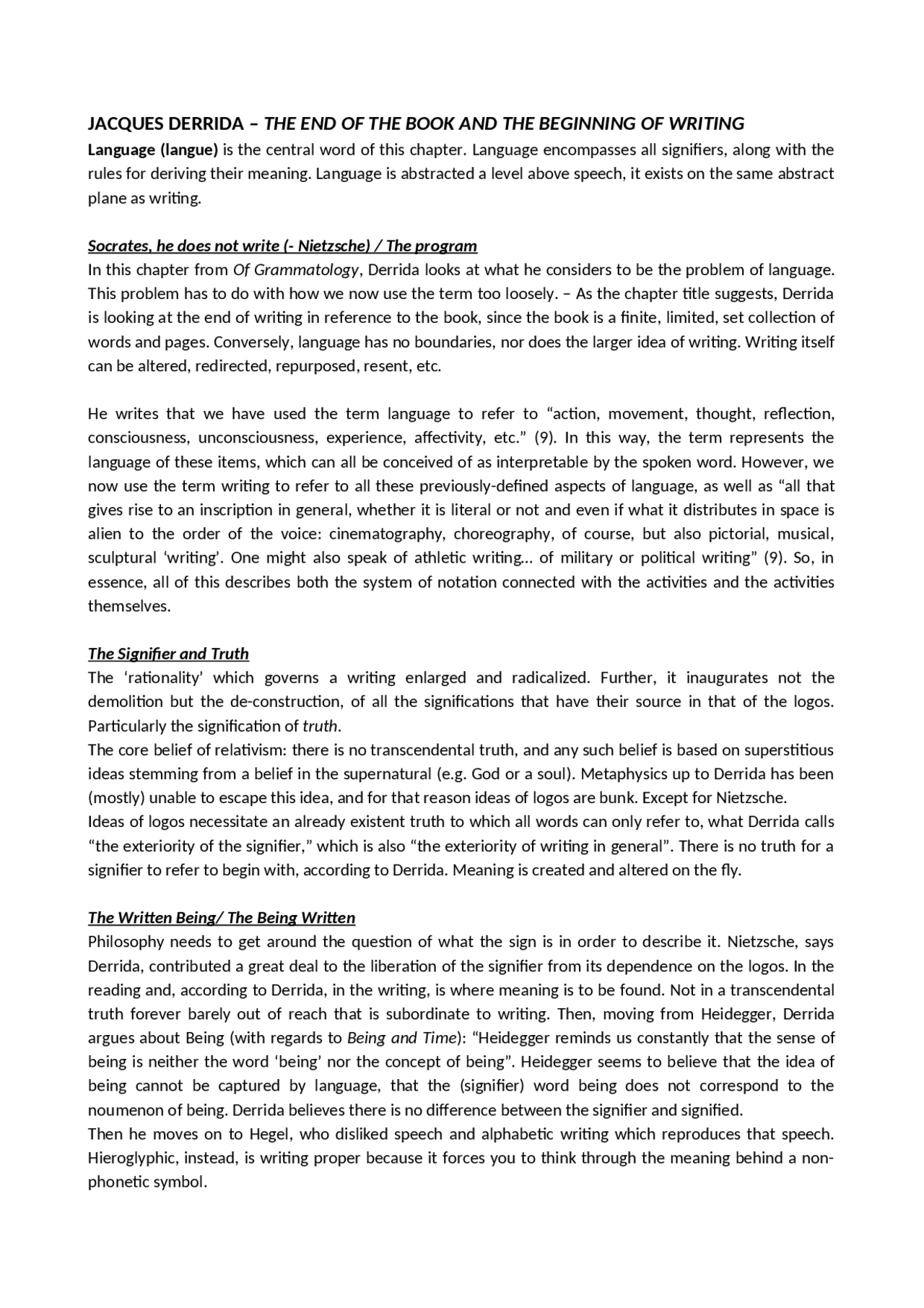 Jacques Derrida, The End of the Book and the Beginning of Writing - Docsity