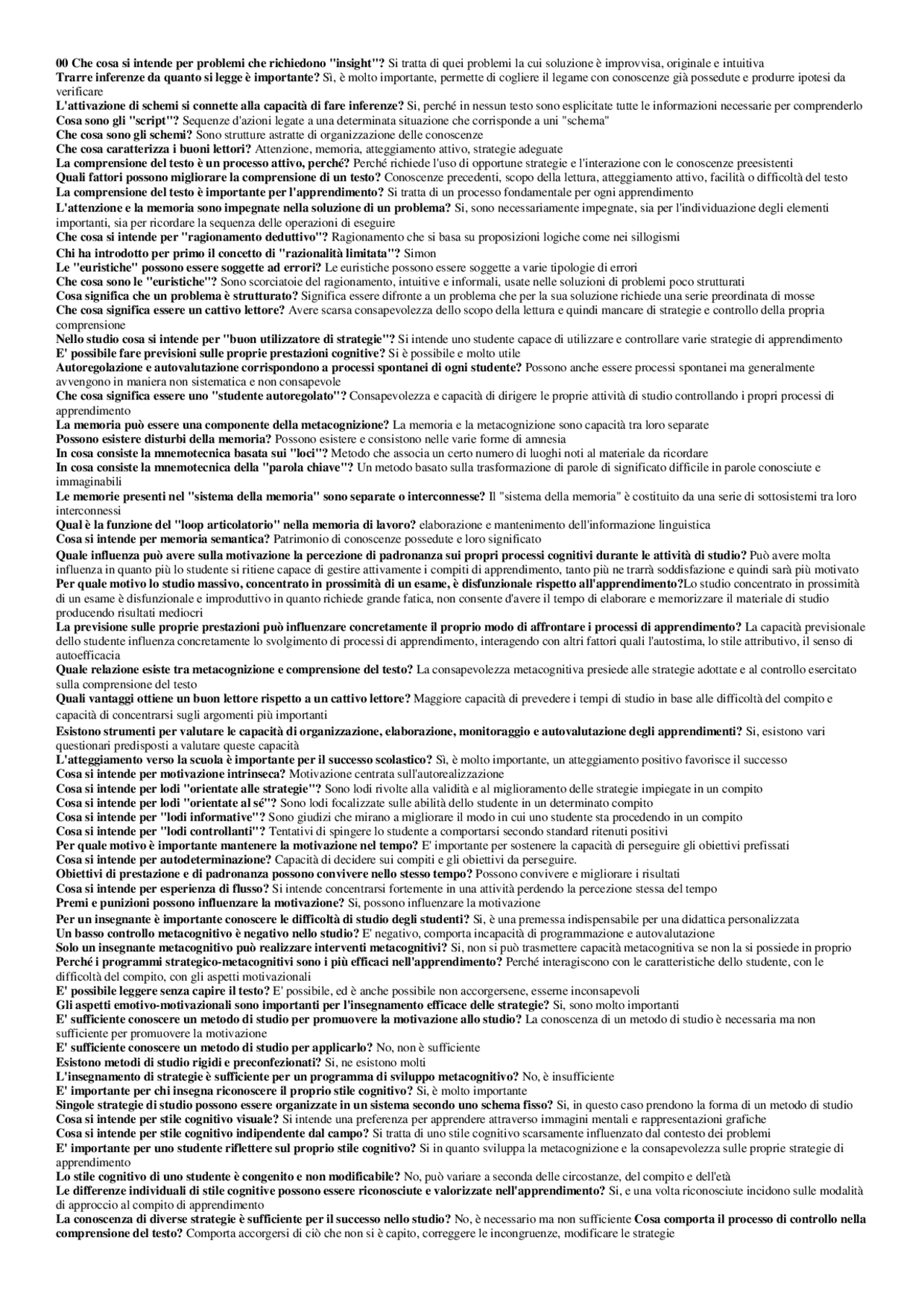Risposte Pedagogia Sperimentale Docsity