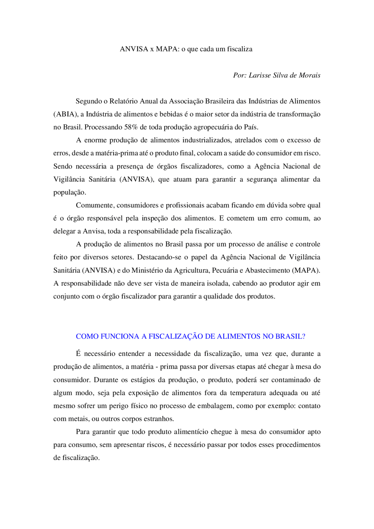 ANVISA x MAPA: o que cada um fiscaliza | Notas de estudo Engenharia de ...