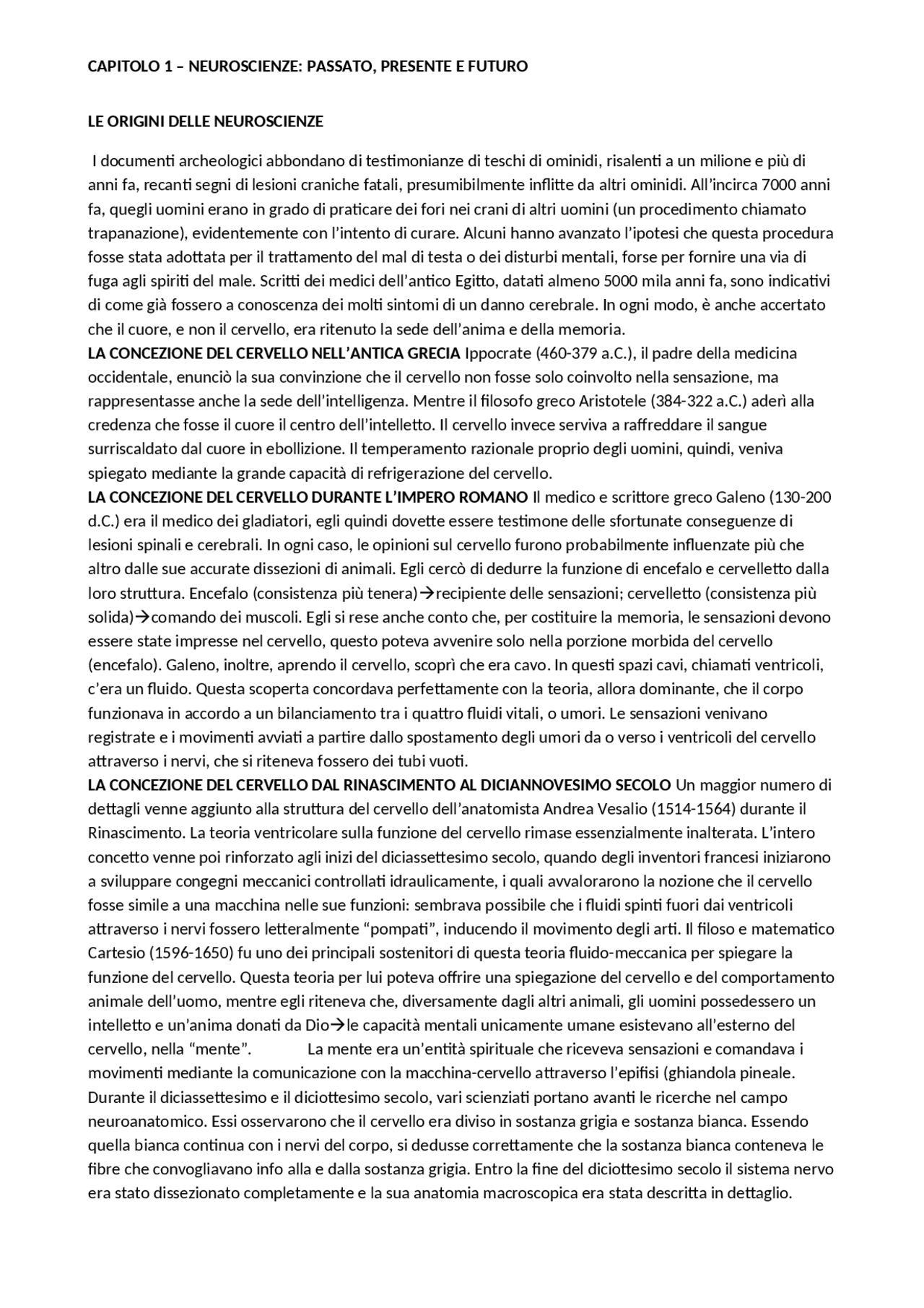 Riassunto Del Capitolo 1 Del Manuale Neuroscienze Esplorando Il