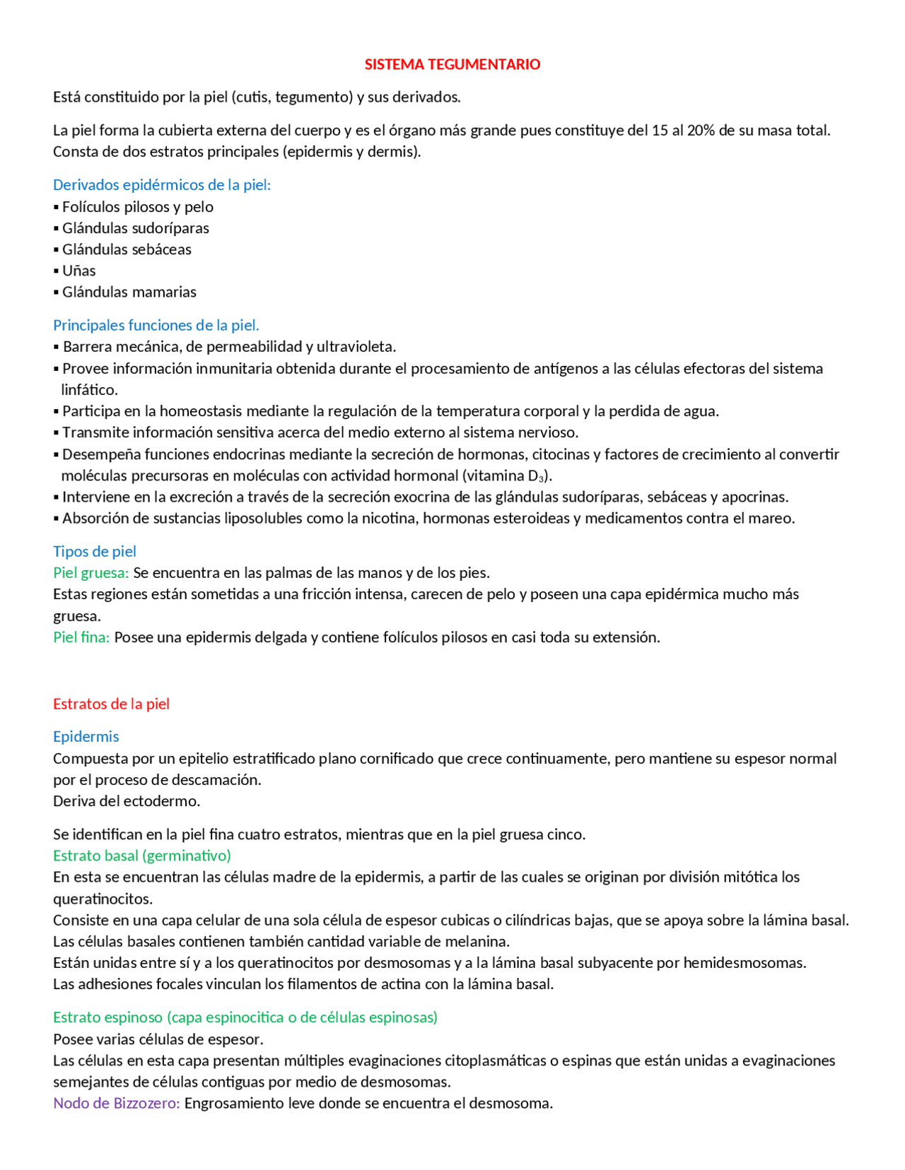Histologia De Sistema Tegumentario Docsity