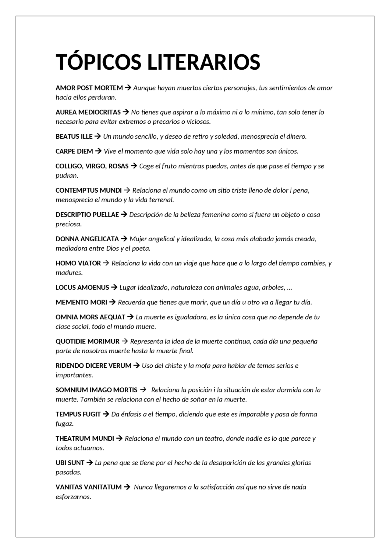 TÓPICOS LITERARIOS BACHILLERATO - SELECTIVIDAD | Exámenes selectividad ...