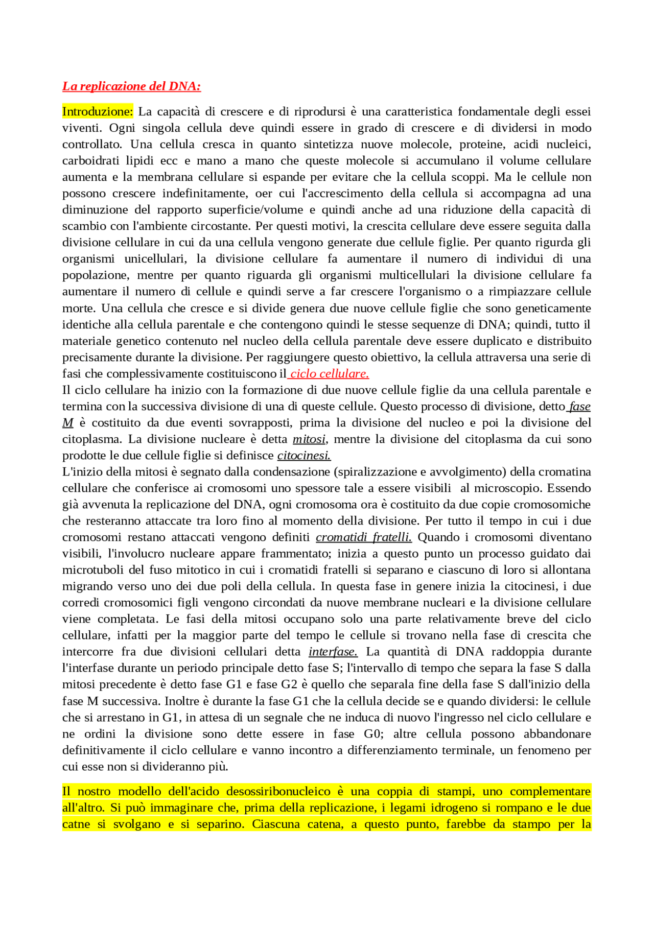 Replicazione E Sintesi Del Dna Docsity