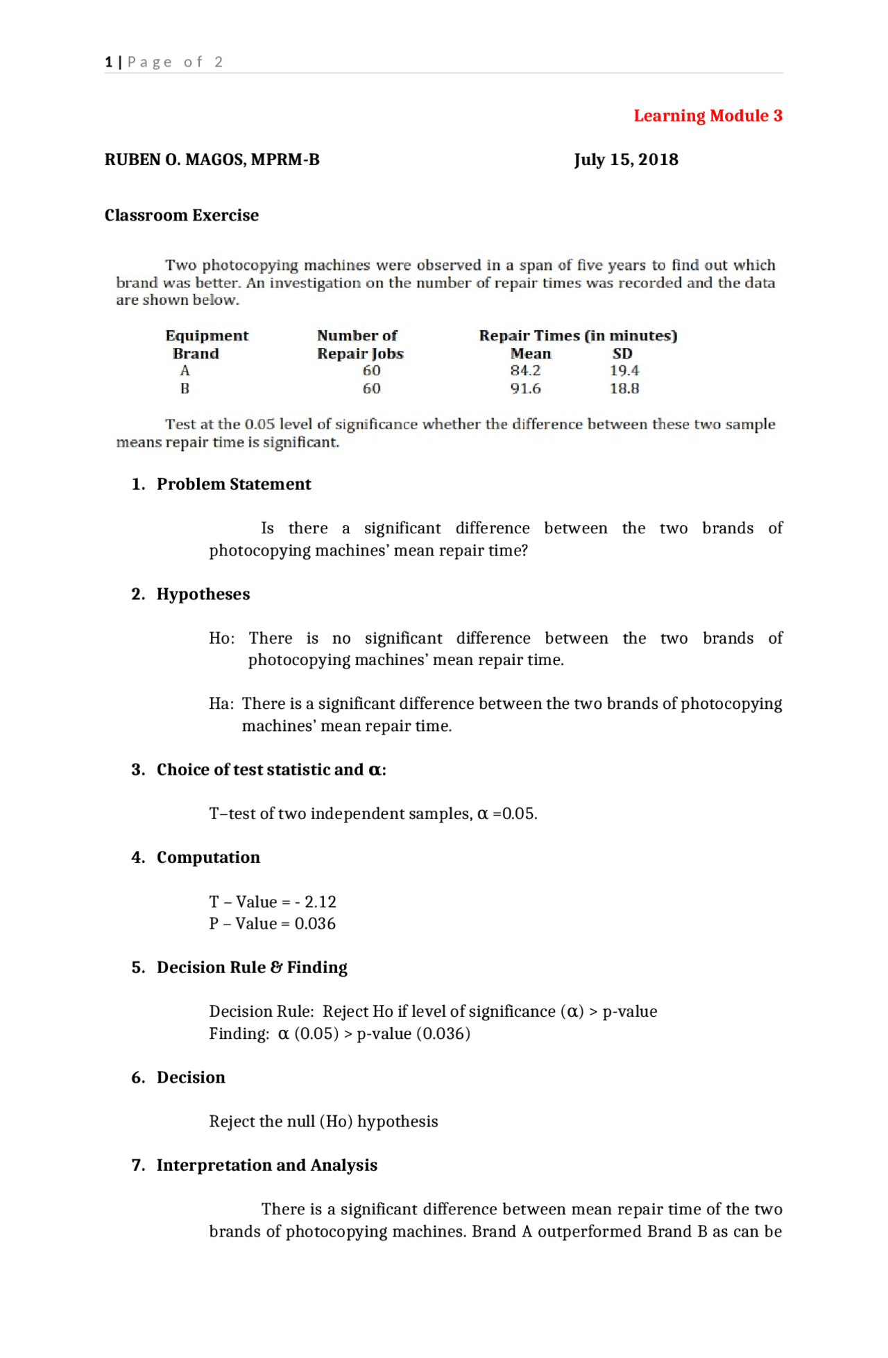 Quantitative Methods Exercises Docsity