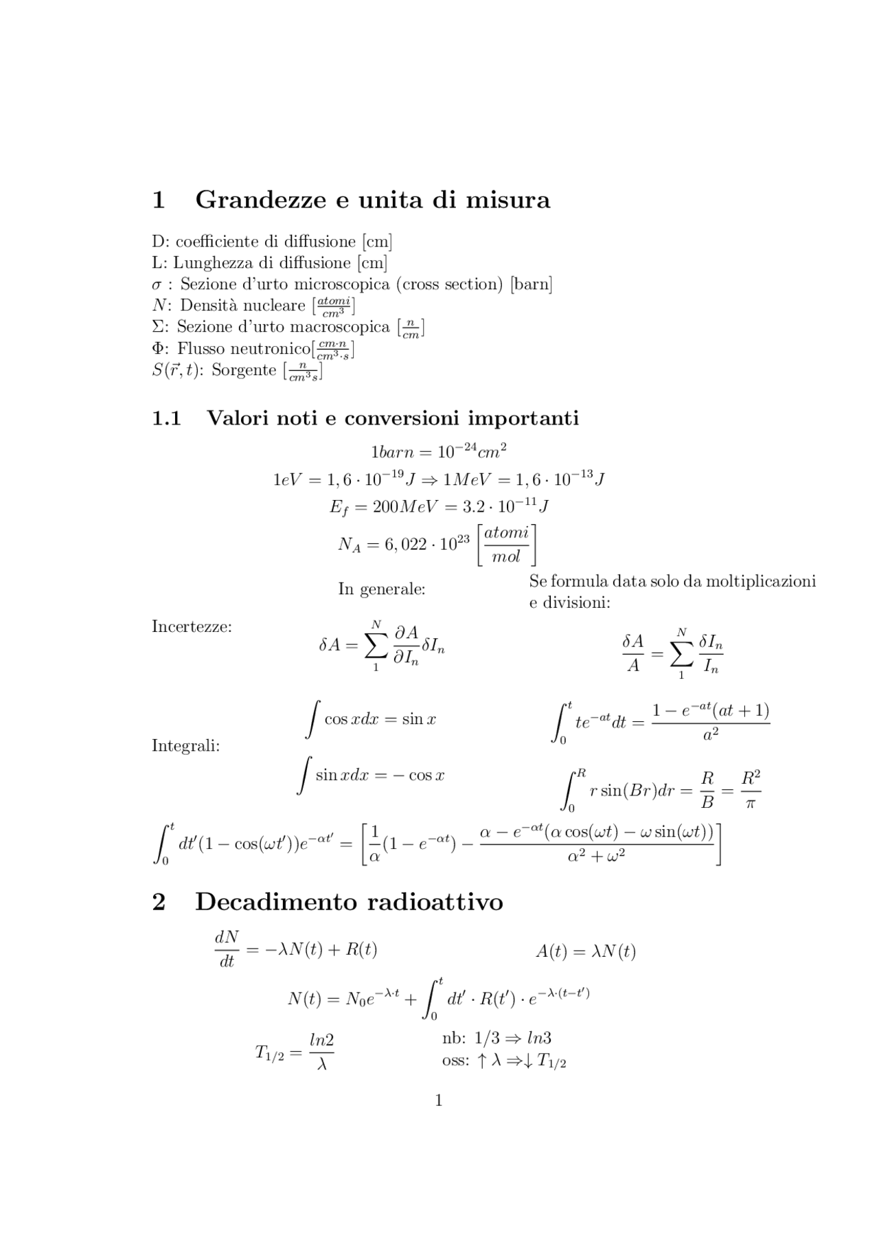 Formulario Per Esame Di Fondamenti Di Ingegneria Nucleare Docsity