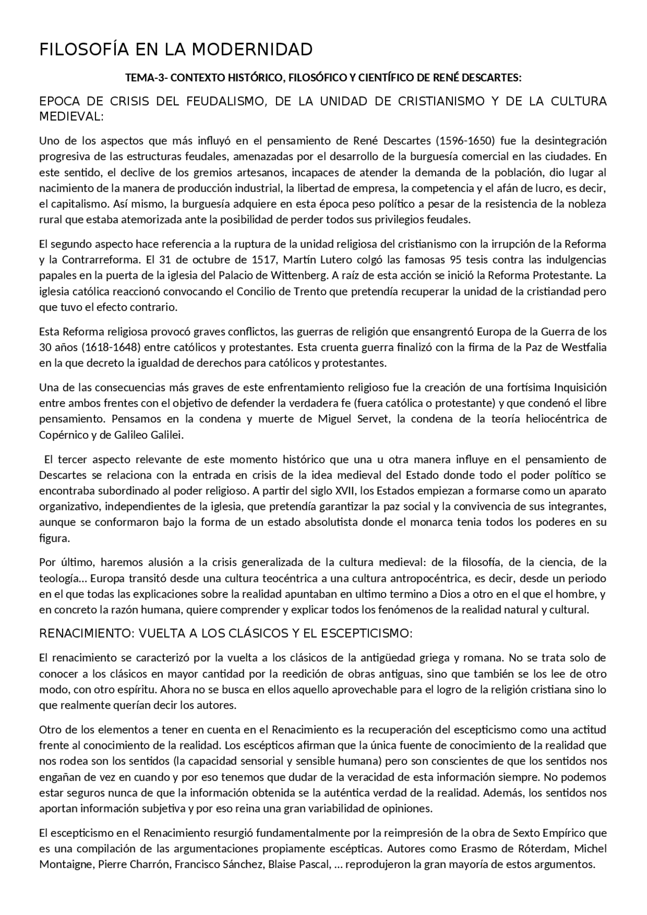 Filosofia en la modernidad - Docsity