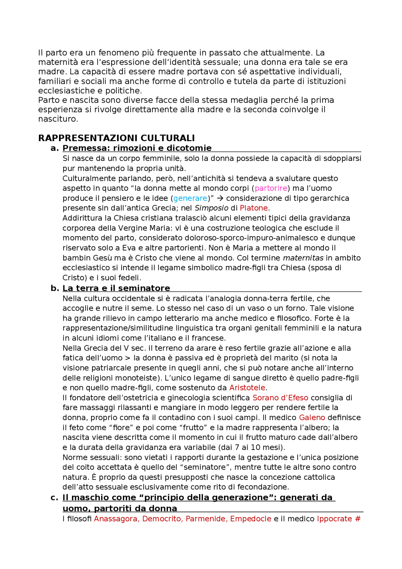 Riassunto Generare Partorire Nascere Docsity
