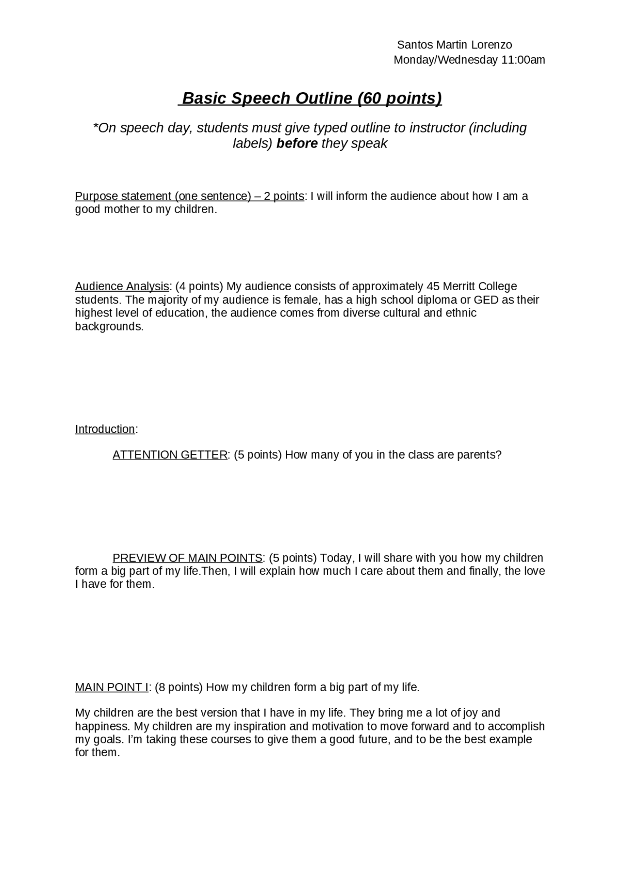 Basic Speech outline - Docsity