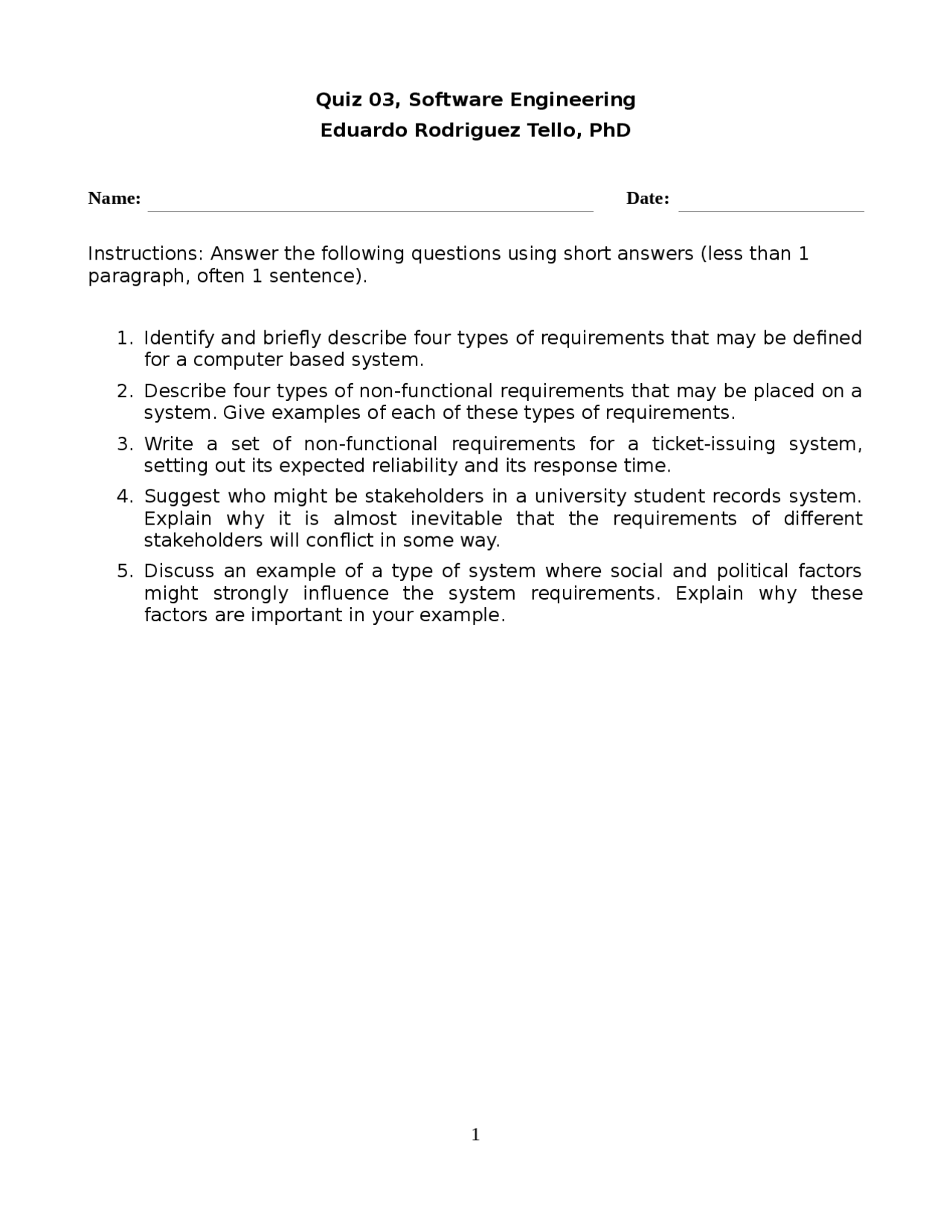 Software Engineering Docsity