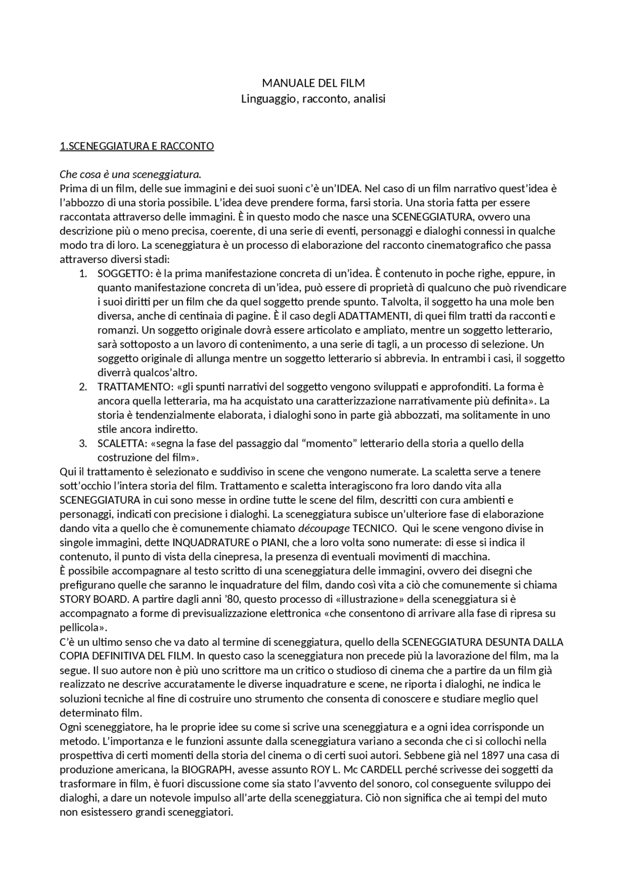 Manuale del film. (GIANNI RONDOLINO – MASSIMO TOMASI) | Sintesi del ...