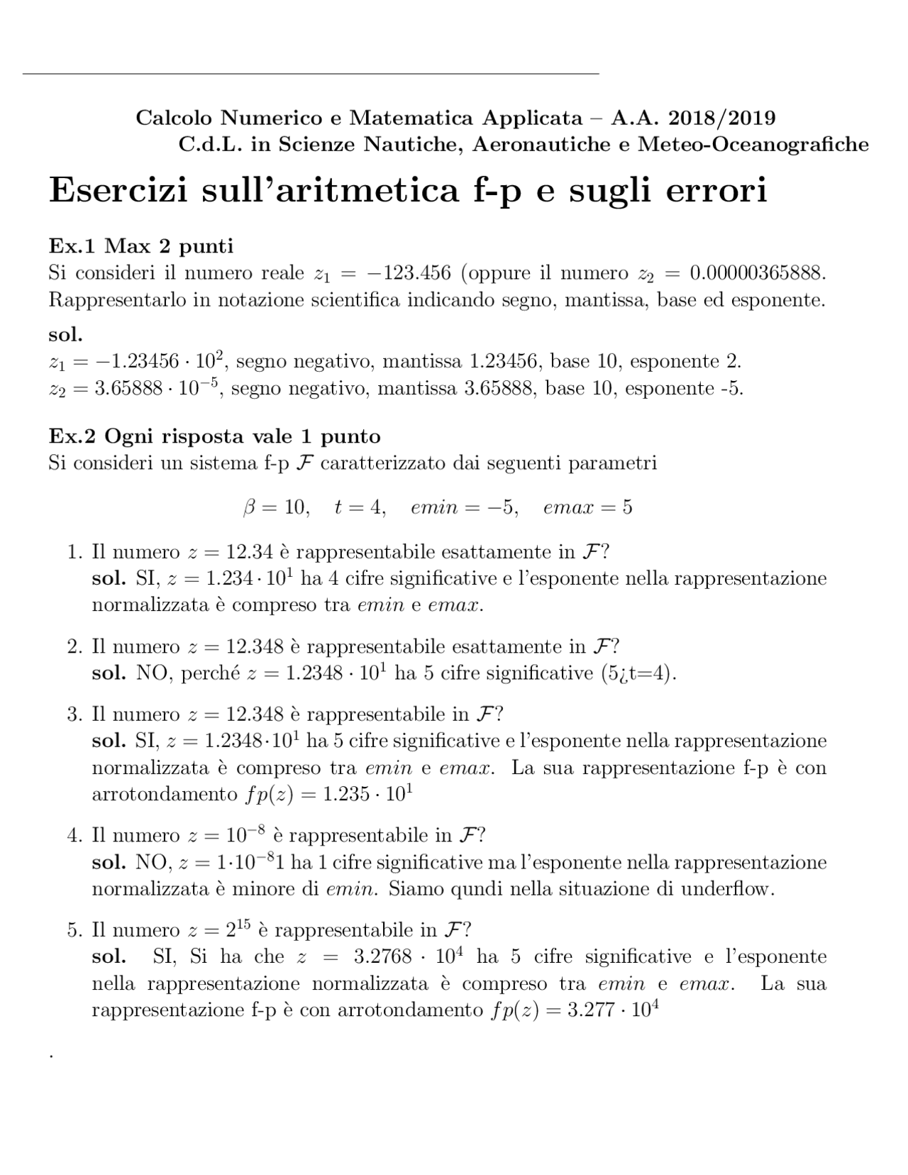 Prova Esame Calcolo Numerico Docsity