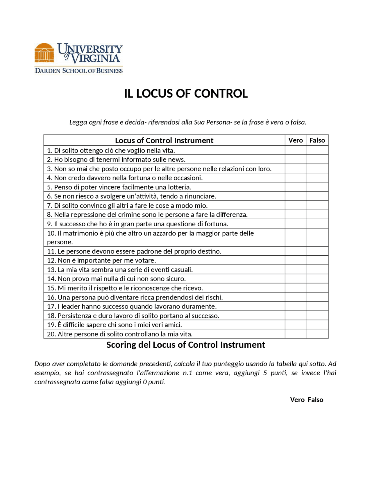 Questionario self-report Locus Of Control | Guide, Progetti e Ricerche ...