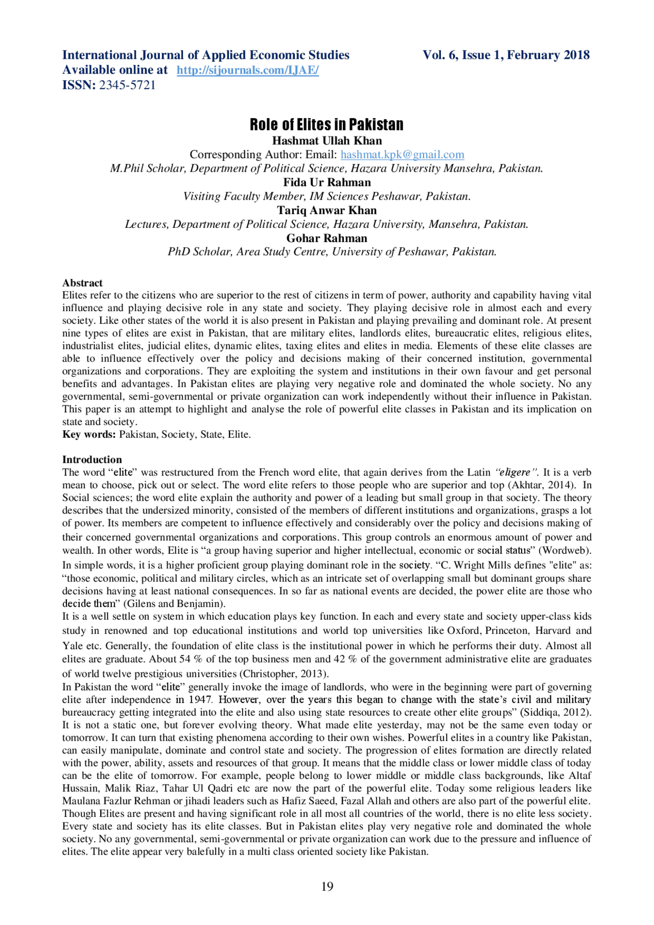 Role of elites in Pakistan - Docsity