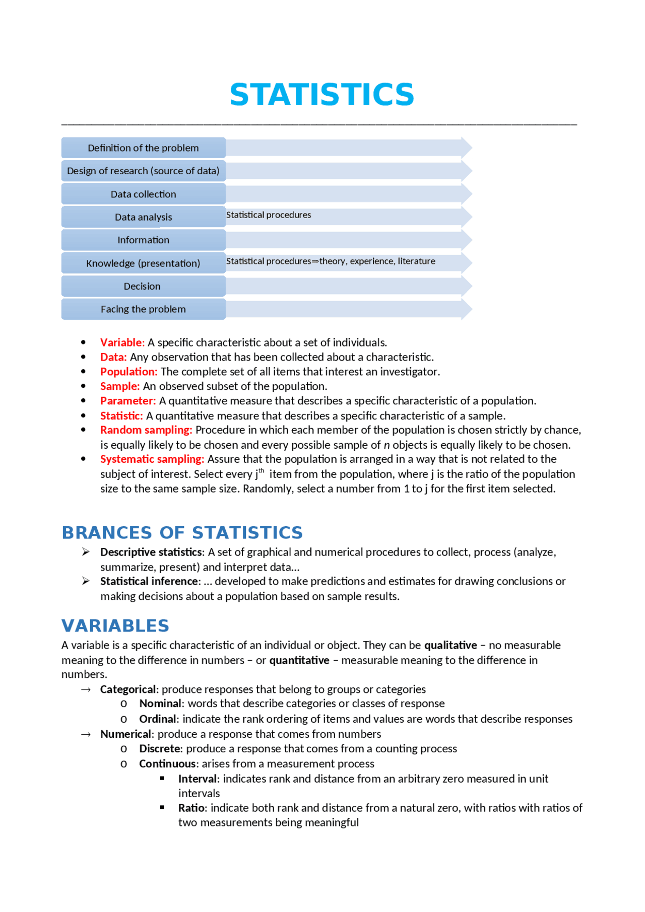 Statistics - English preparatory notes - Docsity