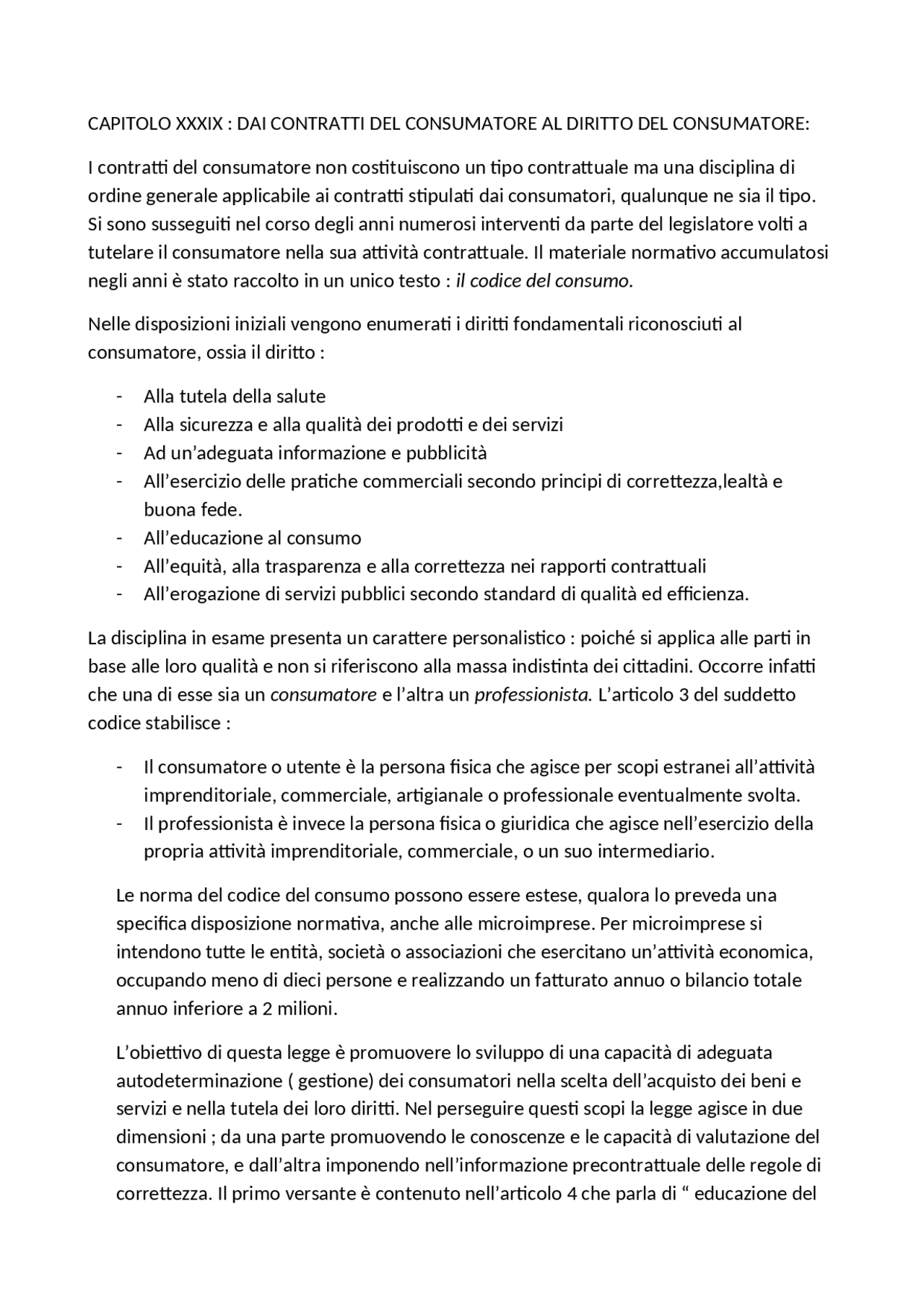 Codice Del Consumo E Posizione Del Consumatore Appunti Di Diritto