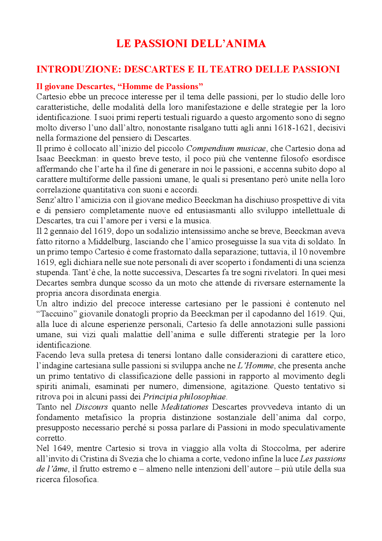 Le passioni dell'anima | Sintesi del corso di Filosofia | Docsity